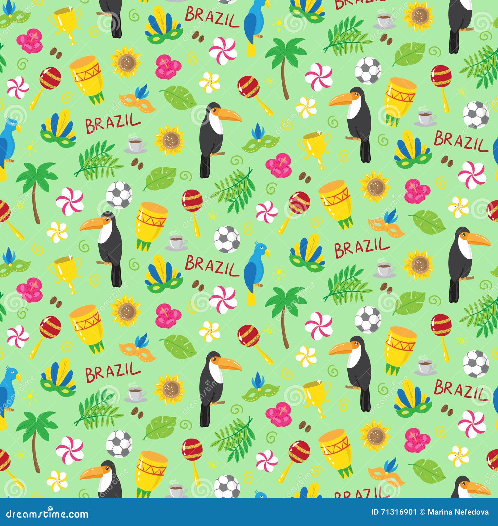 Seamless Brazilian Pattern With Cultural And Natural Symbols Of Brazil ...