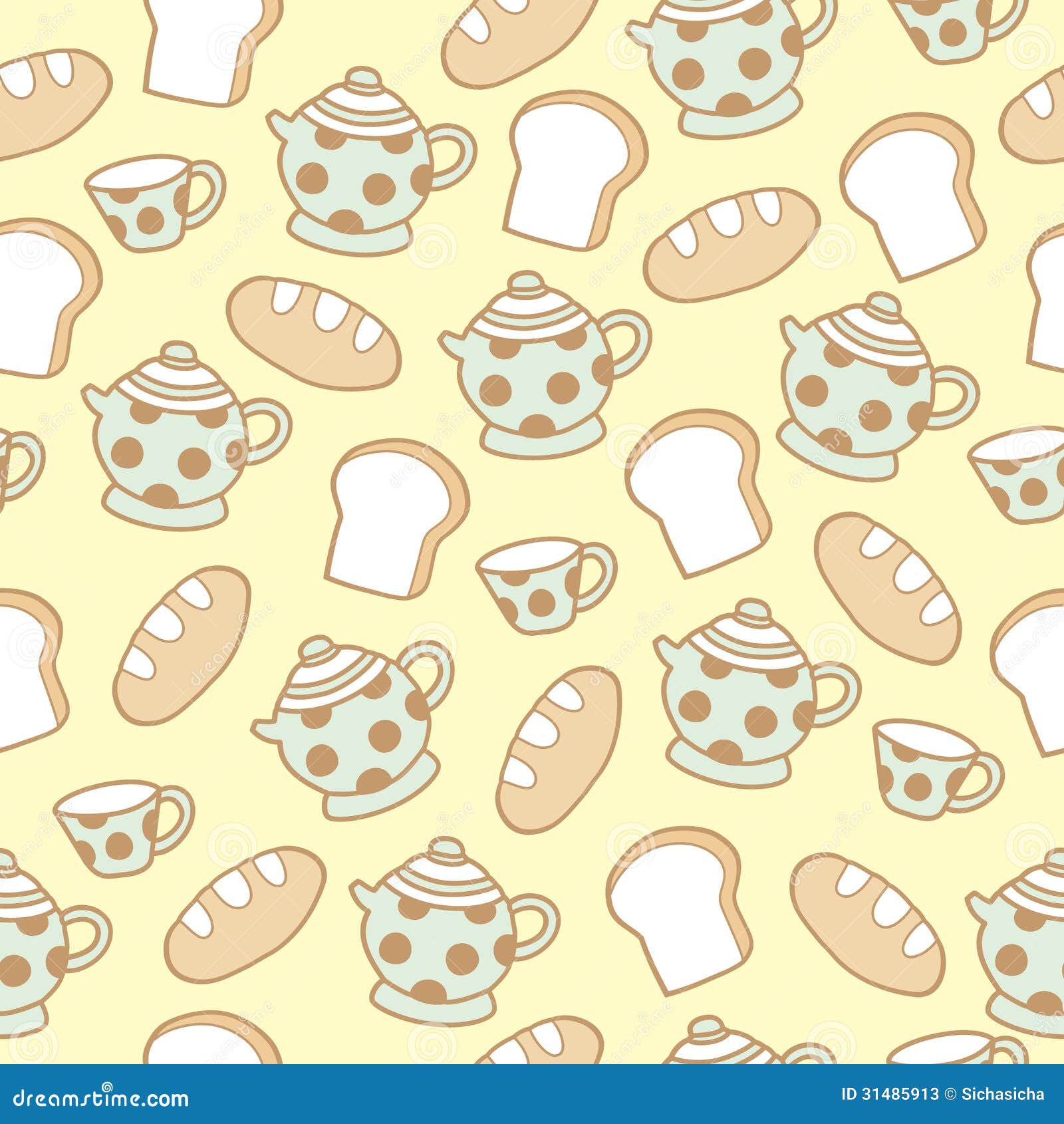Seamless Pattern of Bread and Tea Background Stock Vector ...