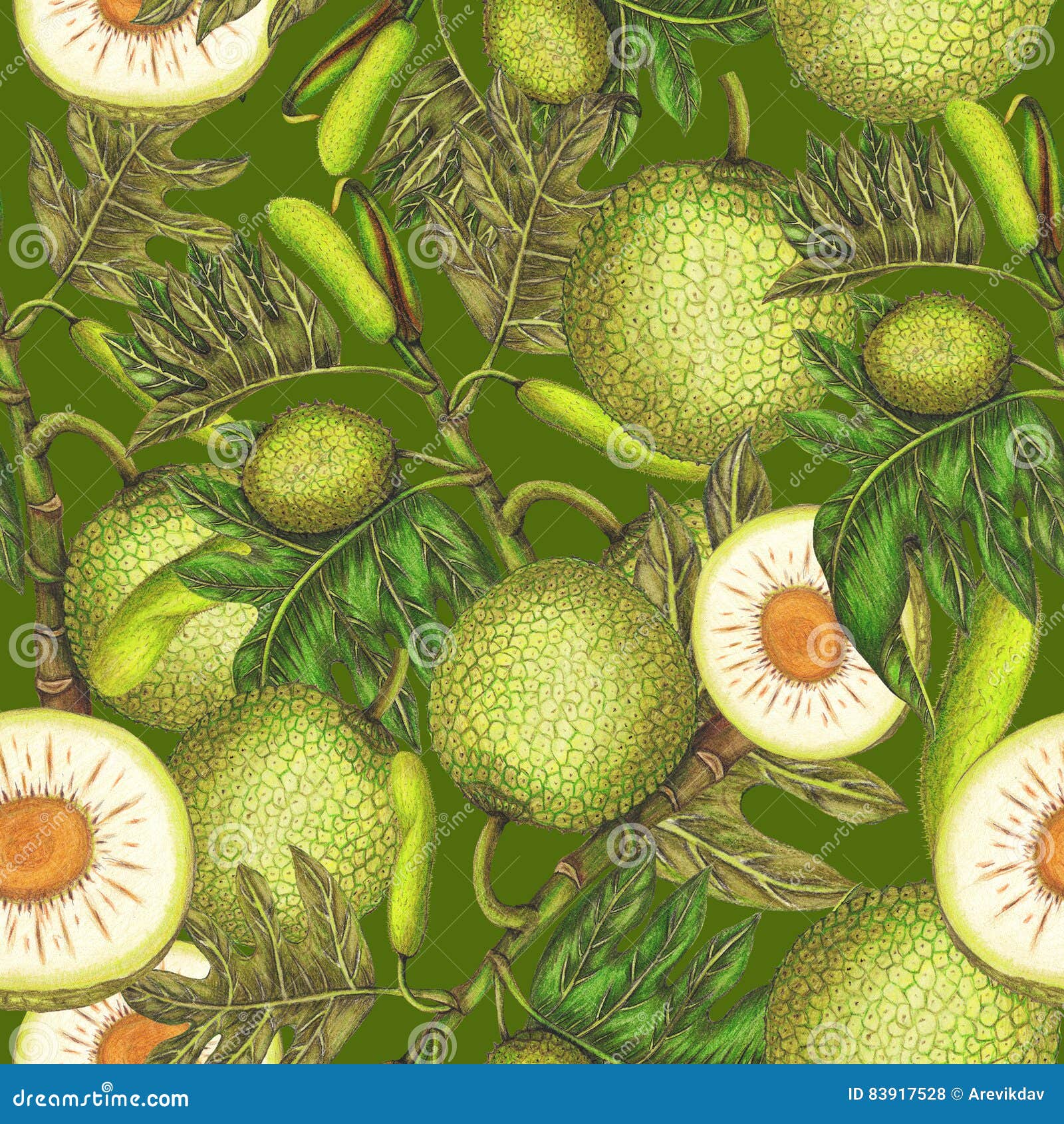 Seamless Pattern of Breadfruit Illustration Stock Illustration - Illustration of juicy, artistic ...