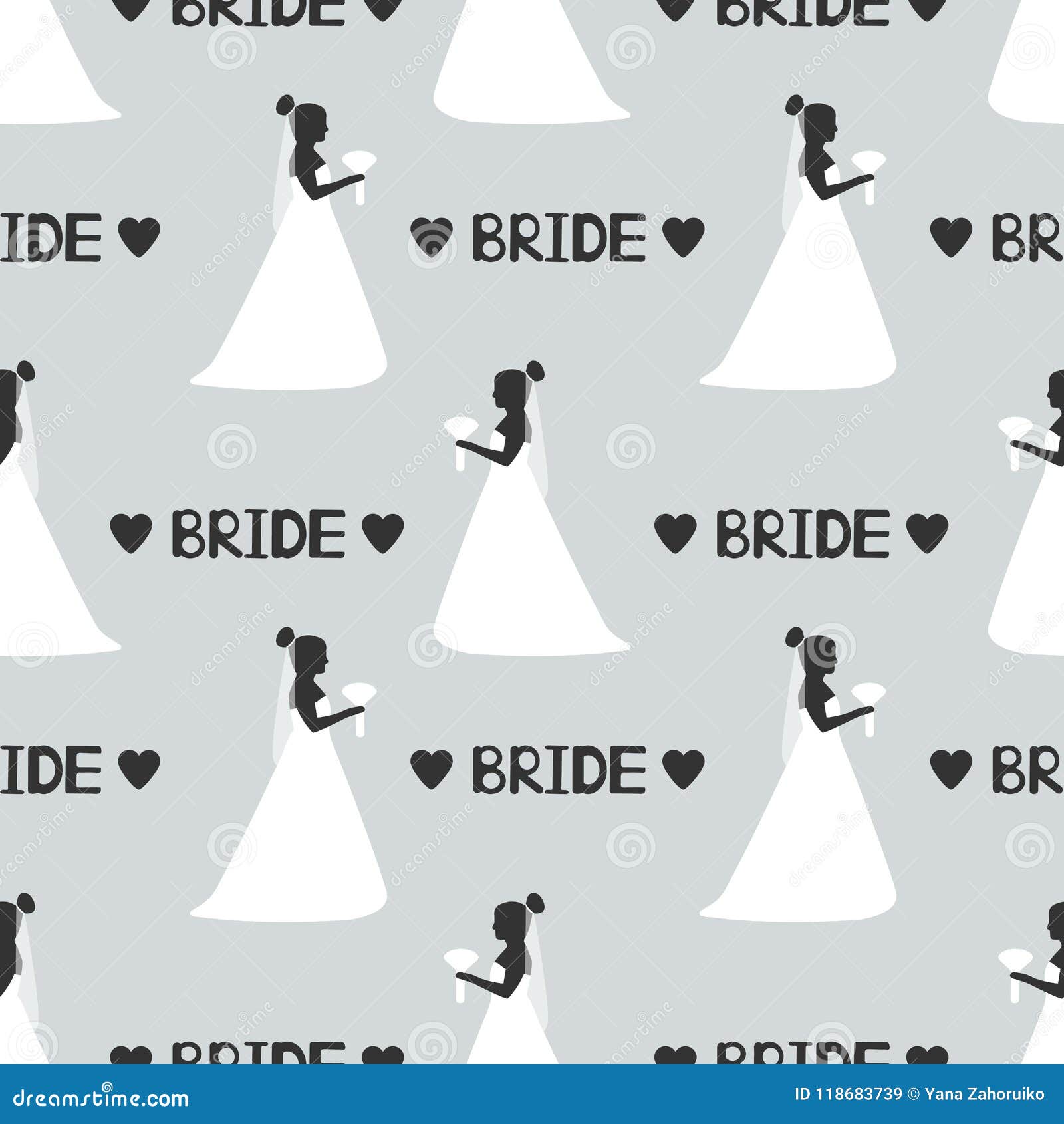 Seamless Pattern with Bride, Hearts and Word Bride. Stock Illustration ...