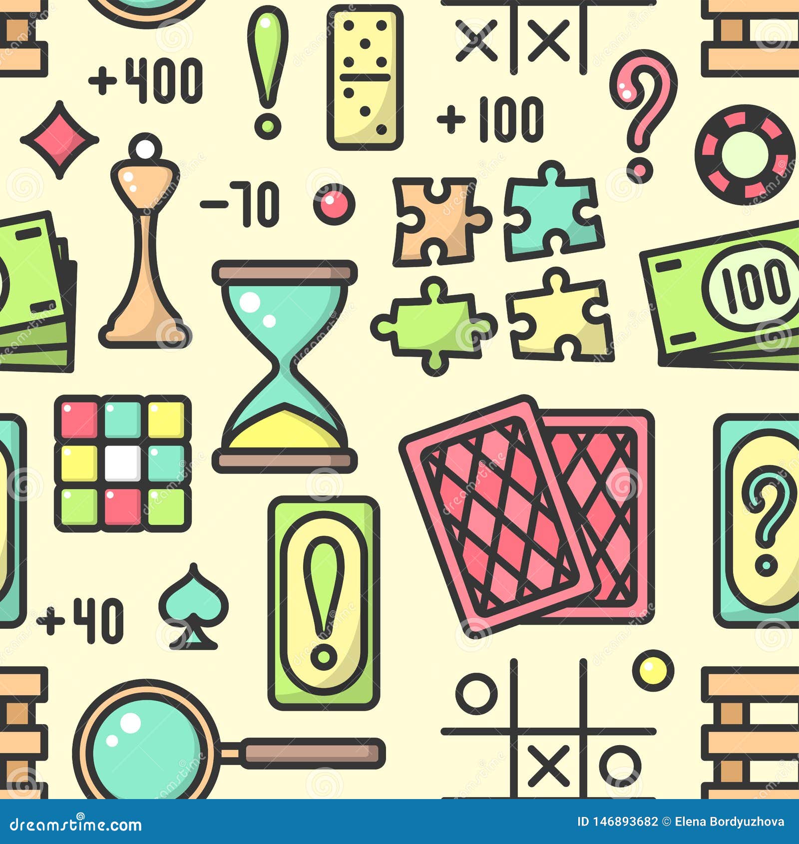 Seamless Pattern with Bright Colored Board Game Attributes Stock Vector ...