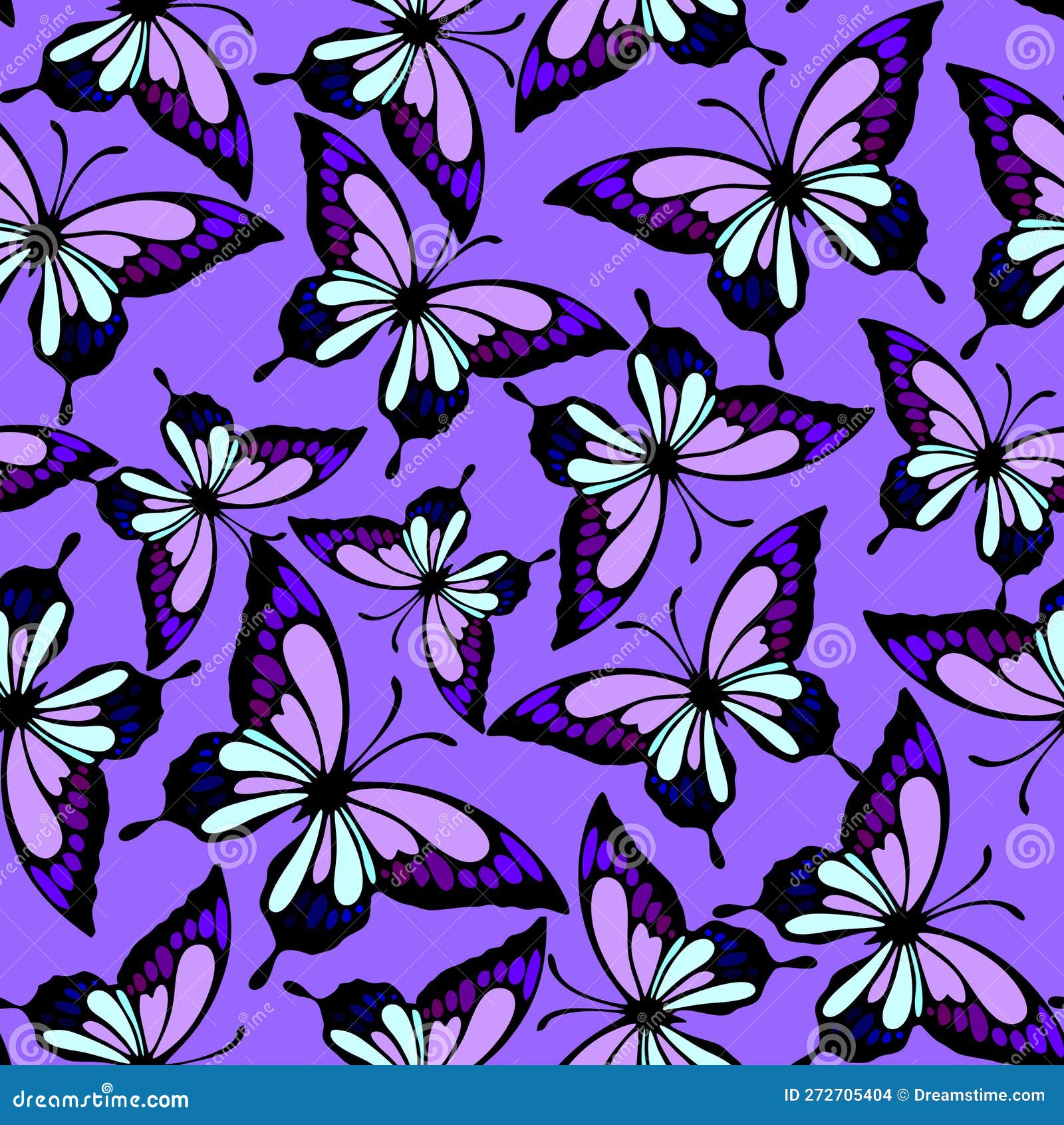 Seamless Pattern of Bright Colored Butterflies on a Purple Background ...