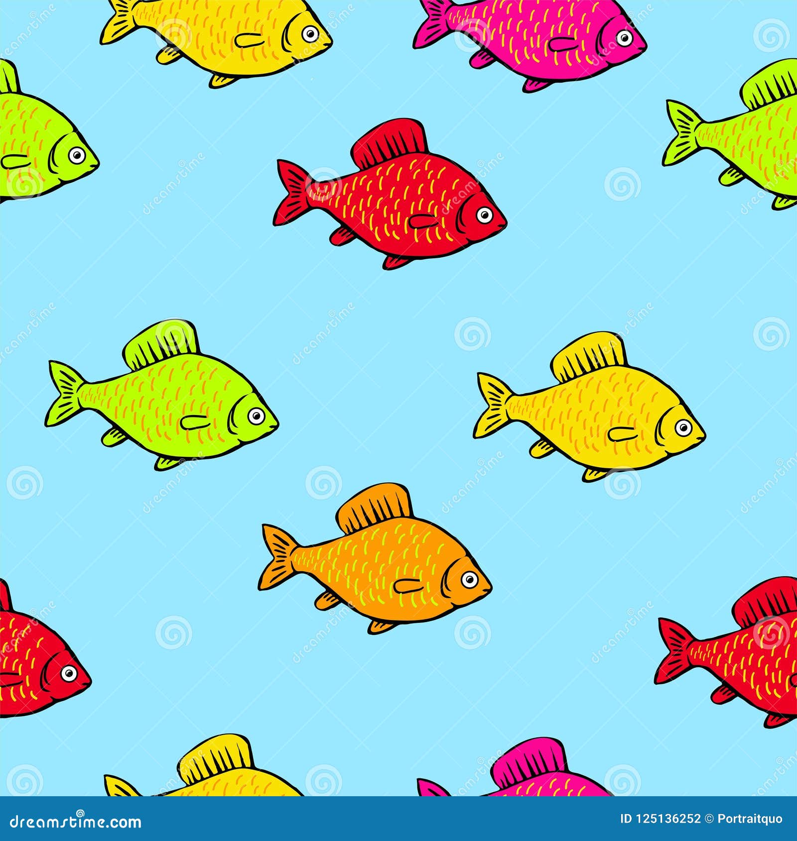 Seamless Pattern Bright Colored Fish On A White Background Stock Vector ...