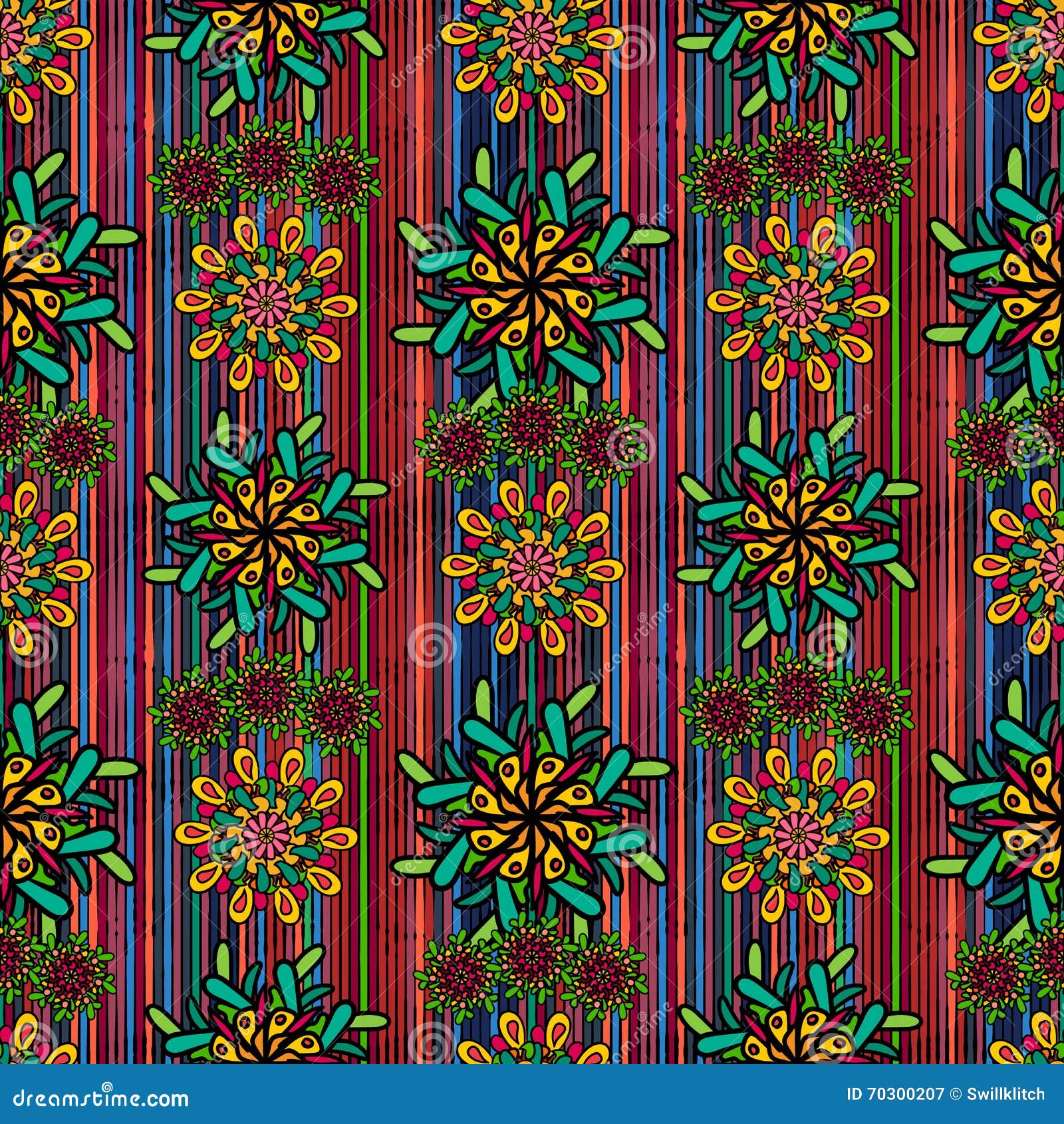 Seamless Pattern with Bright Colorful Drawn Mandala Flowers Stock ...