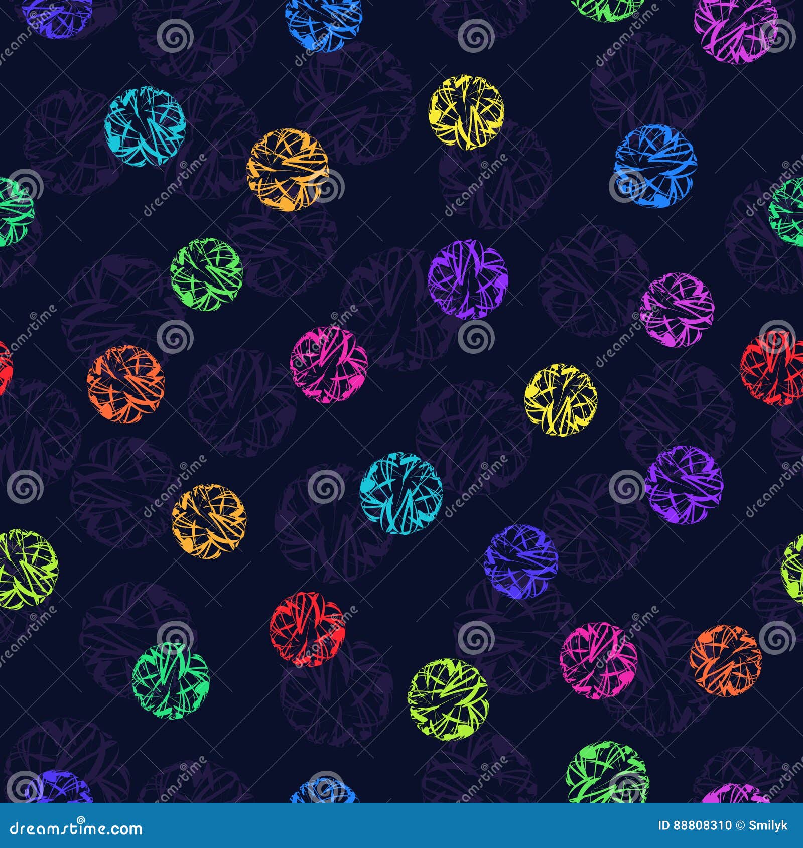 Seamless Pattern of Bright Colorful Tangles on Dark Backdrop for Stock ...