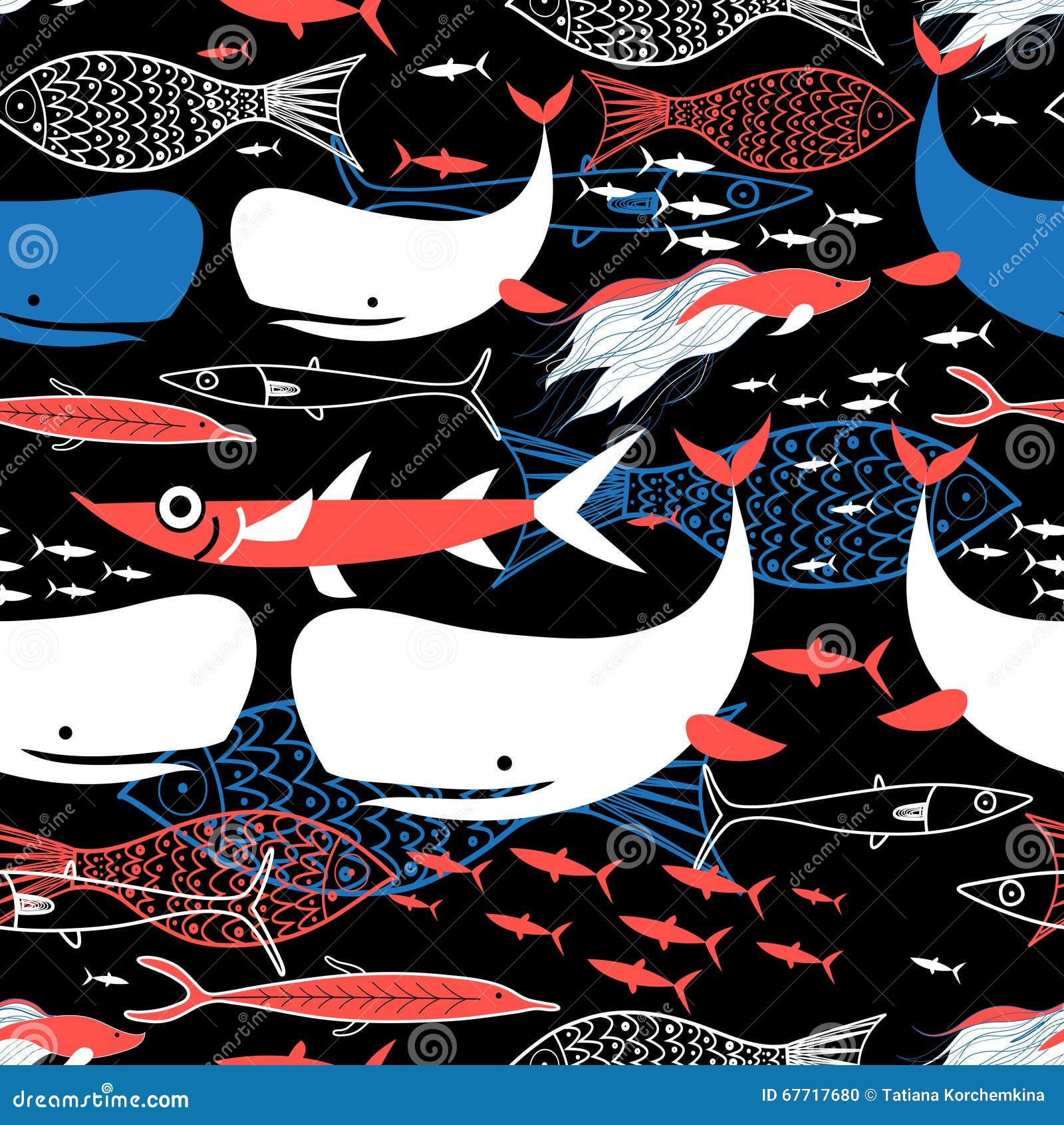 Seamless Pattern of Bright Fish Stock Vector - Illustration of design ...