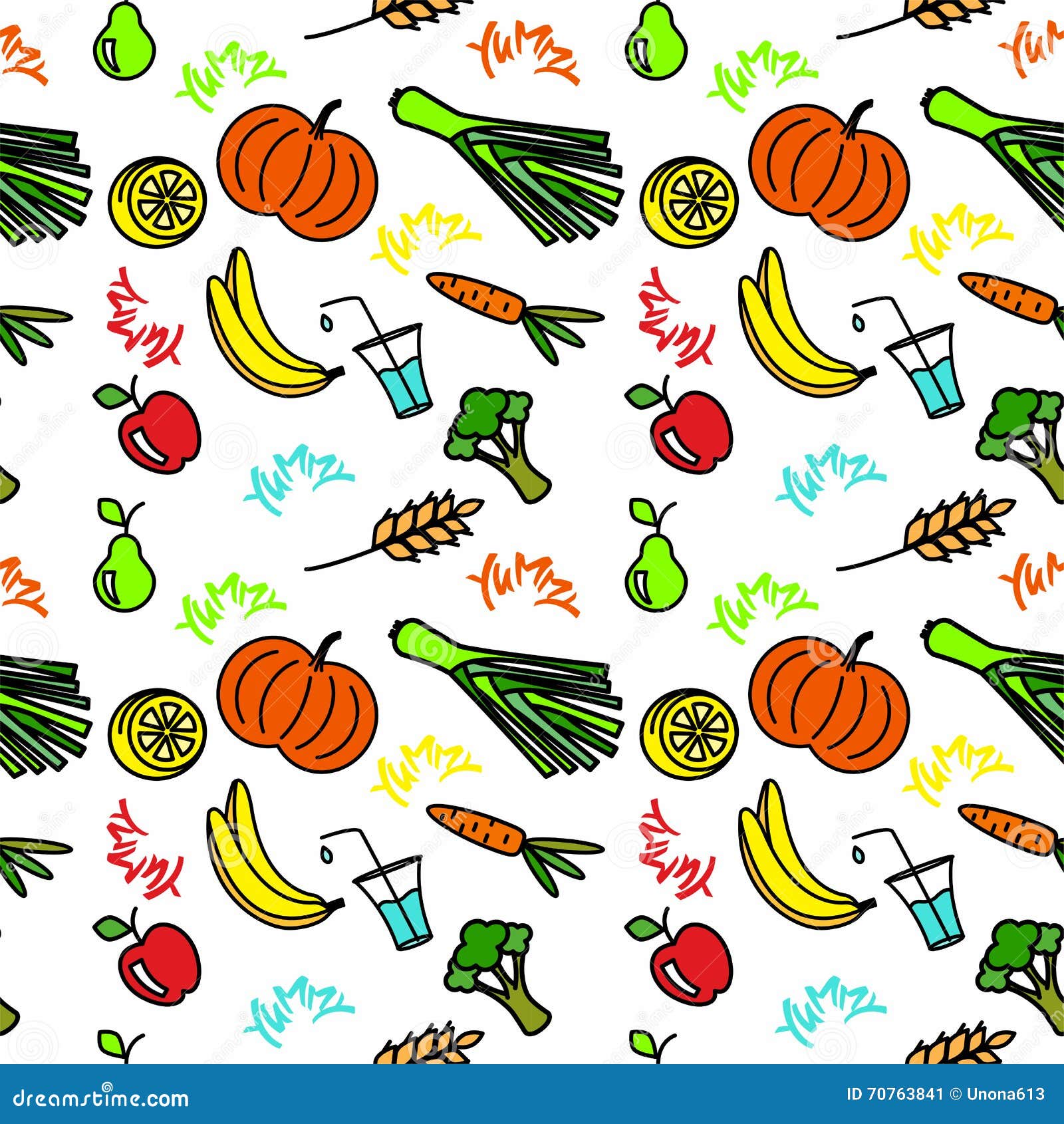 Seamless Pattern with Bright Healthy Food Objects Stock Vector ...