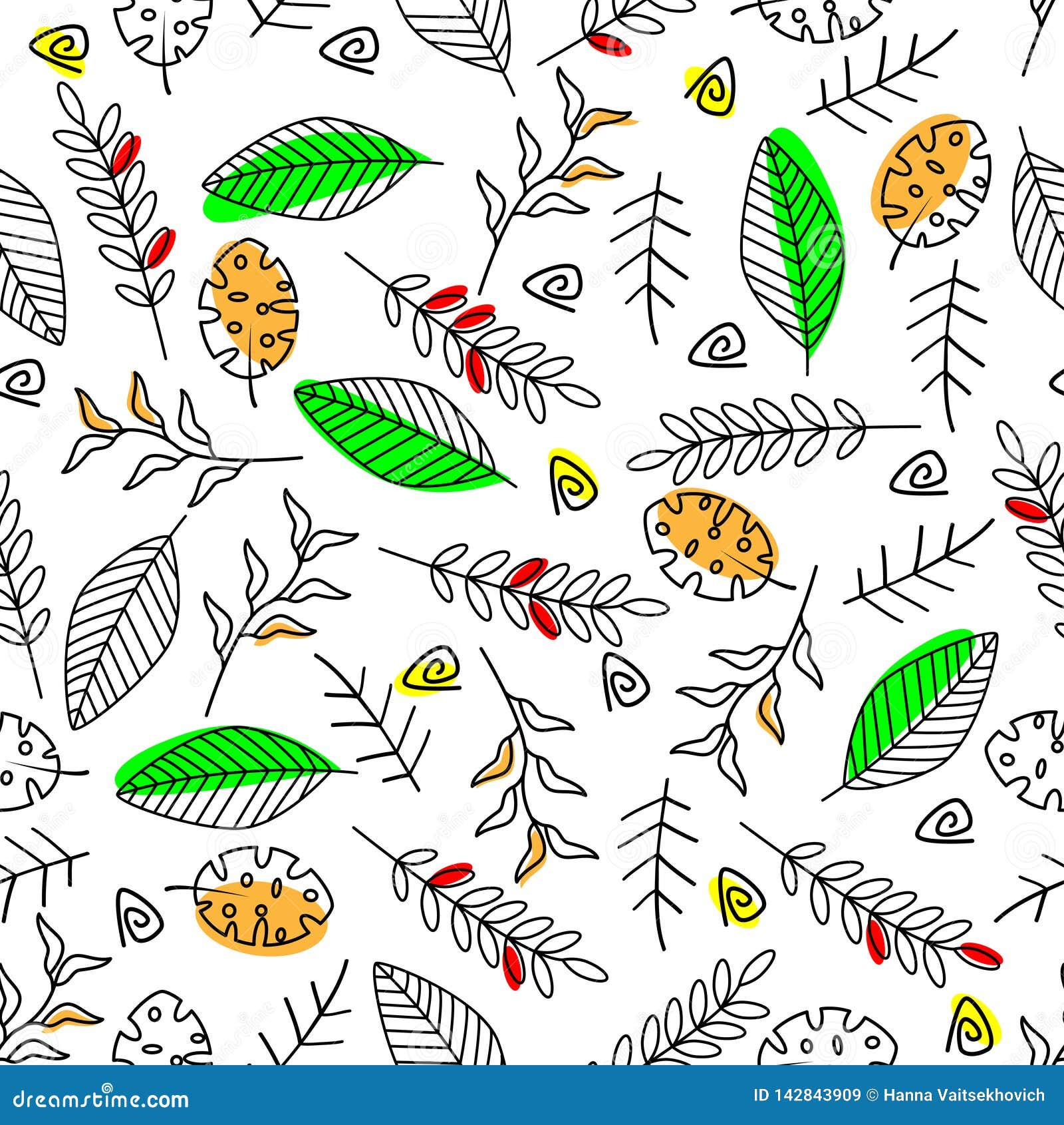 Seamless Pattern with Bright Leaves - Vector Illustration, Eps Stock Vector - Illustration of ...