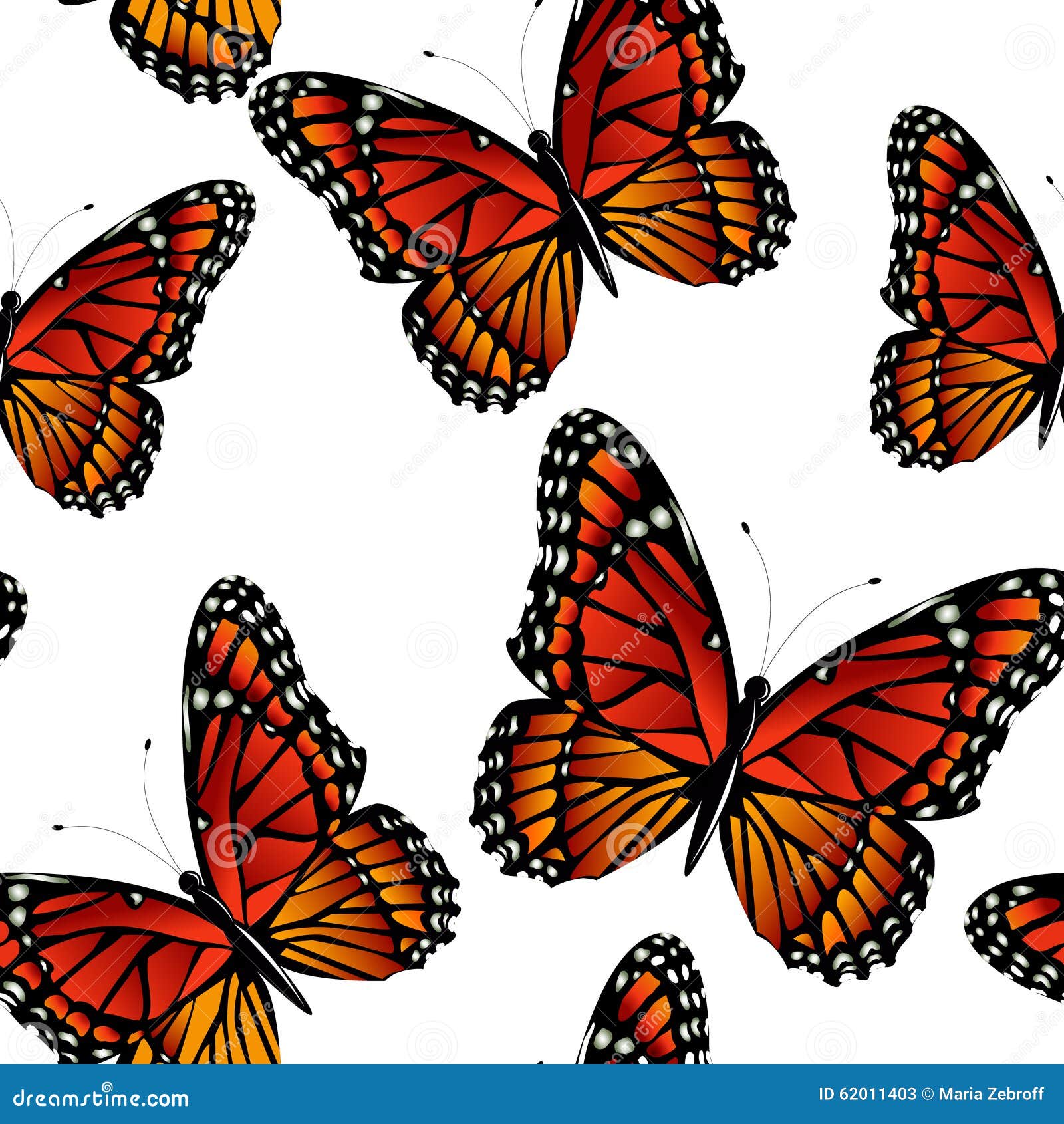 Seamless Pattern with Bright Monarch Butterflies Stock Vector ...