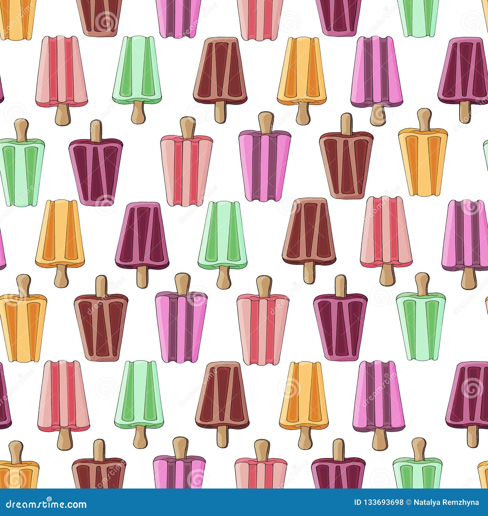 Seamless Pattern of Bright Multi-colored, Ice Cream on Sticks on a ...
