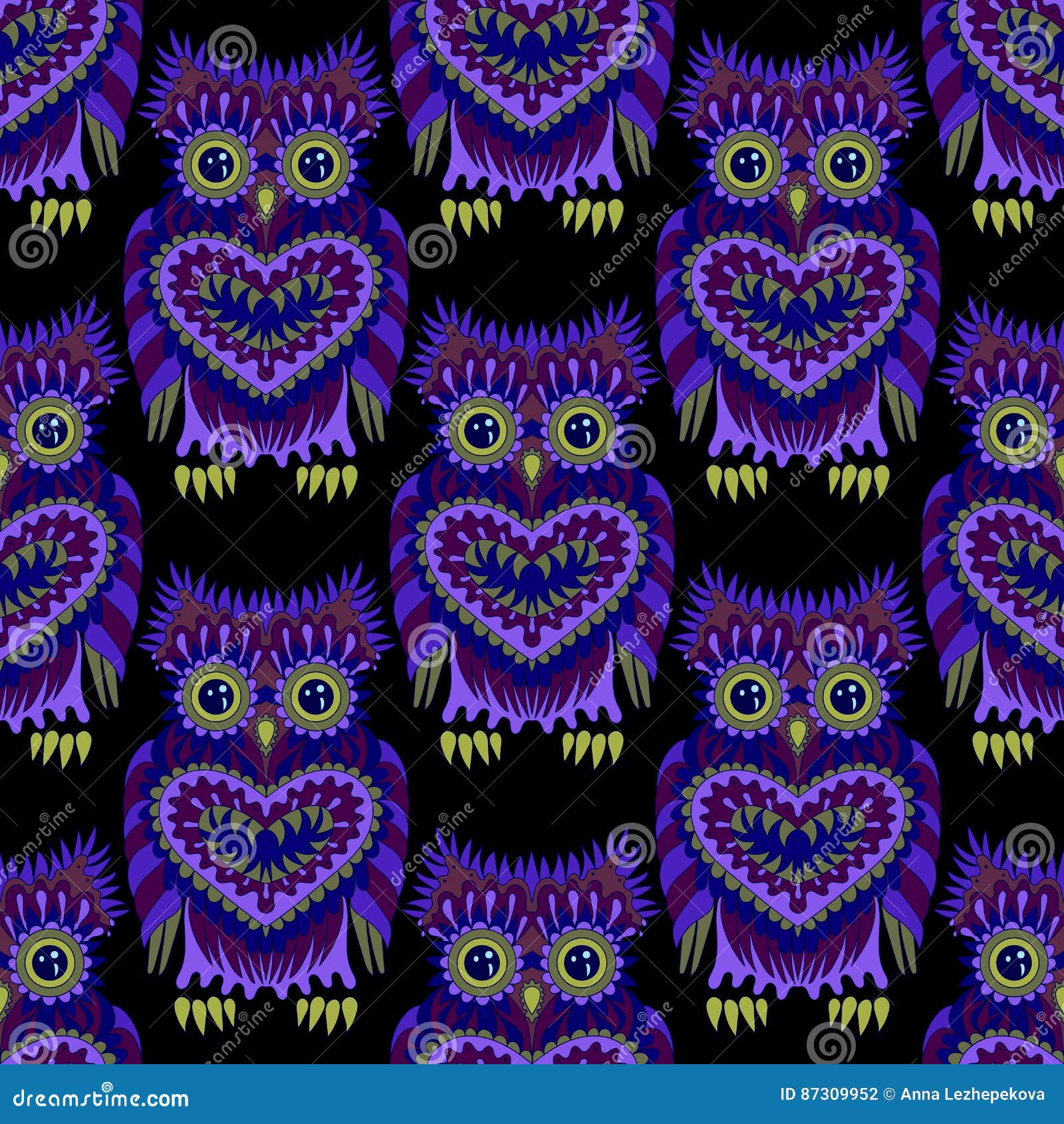 Seamless Pattern with Bright Owls. Stock Vector - Illustration of ...