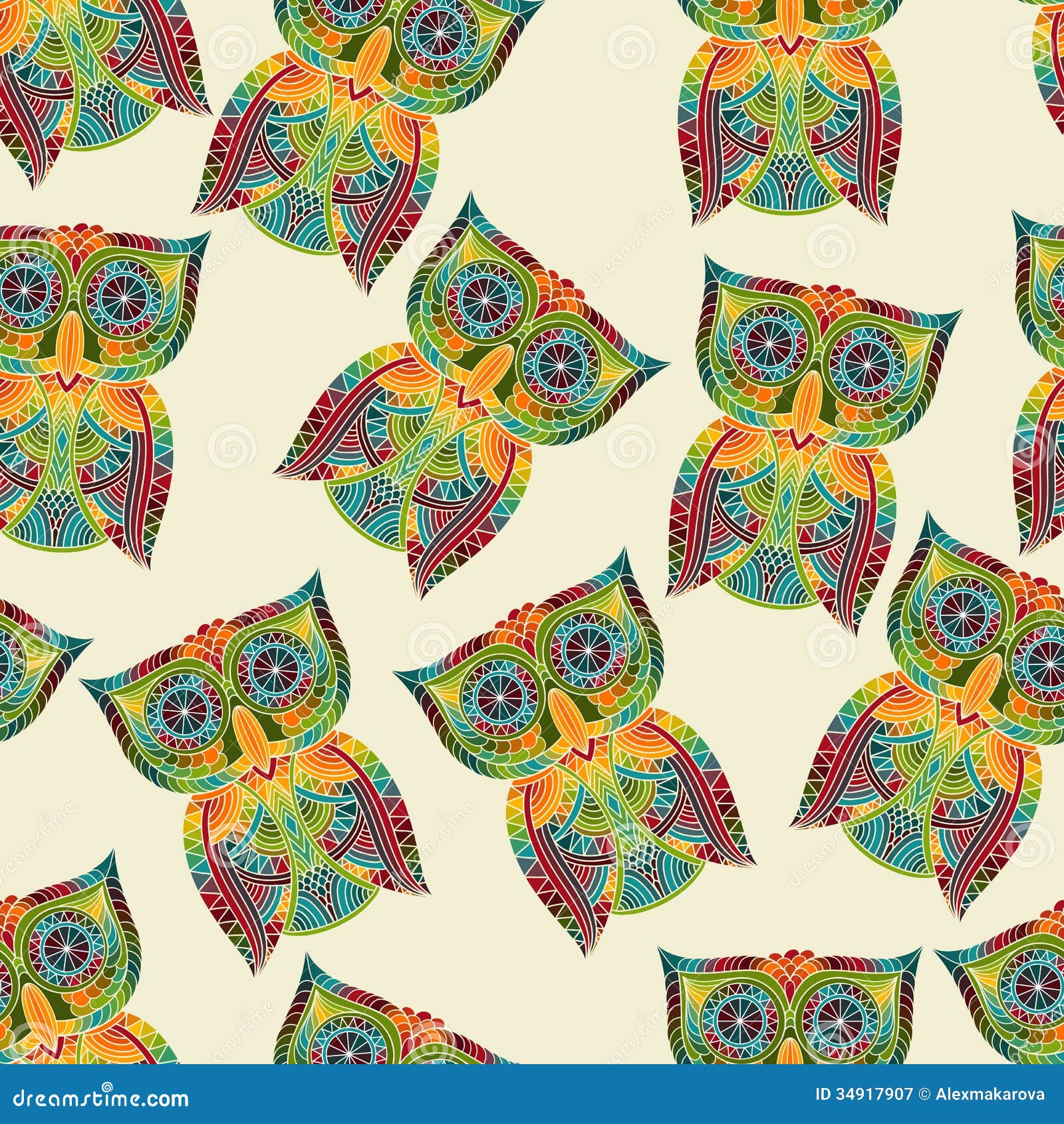 Seamless Pattern with Bright Owls Stock Vector - Illustration of doodle ...