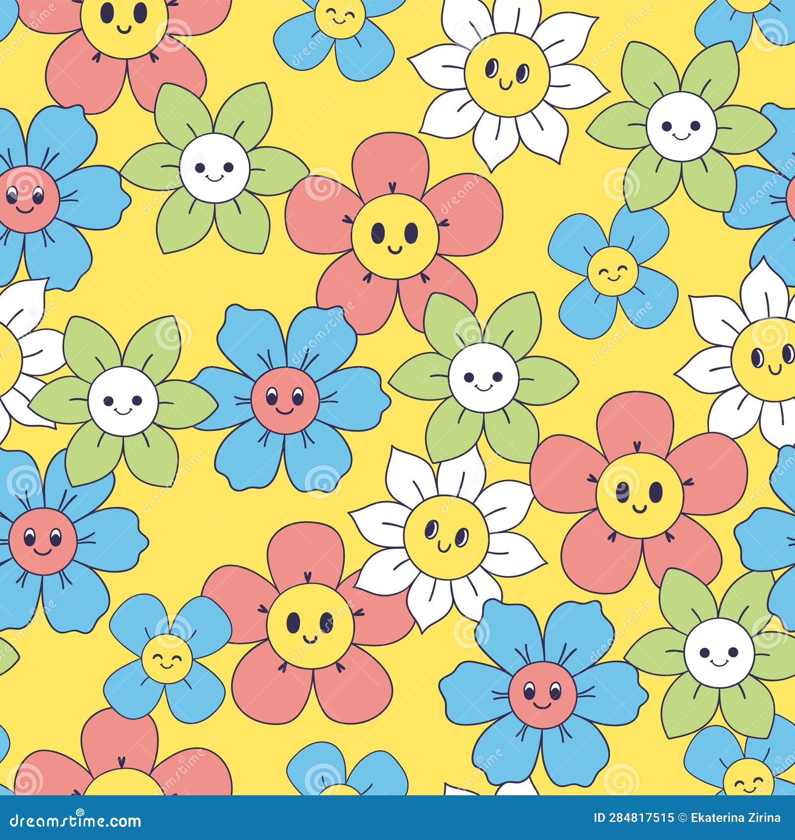 Seamless Pattern with Bright Smiling Flowers. Vector Graphics Stock ...