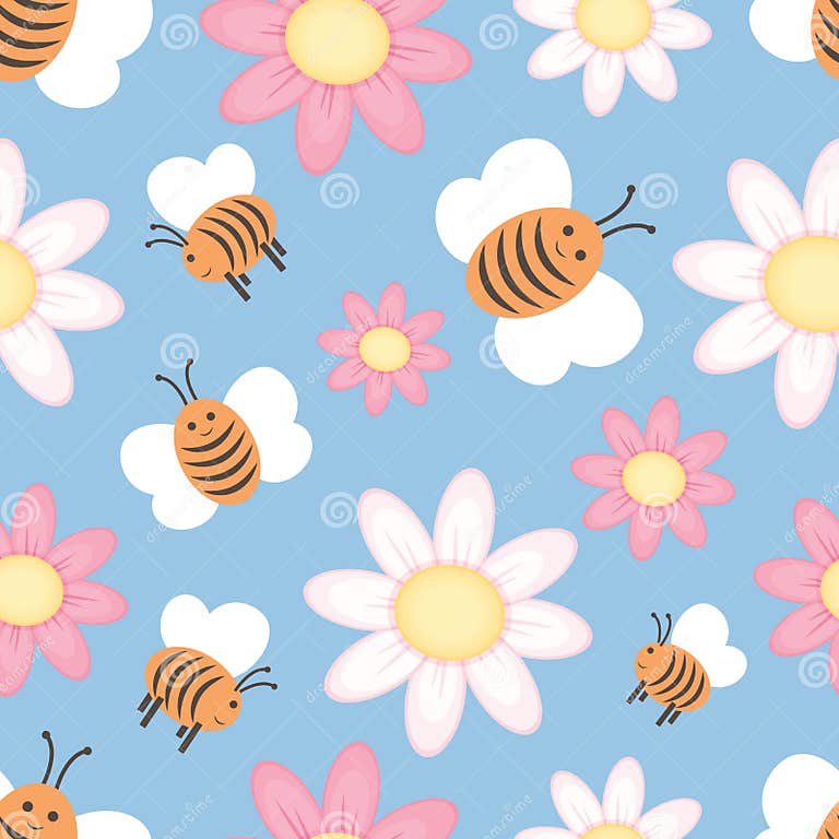 Seamless Pattern. Bright Spring Pattern with the Image of Bees and ...