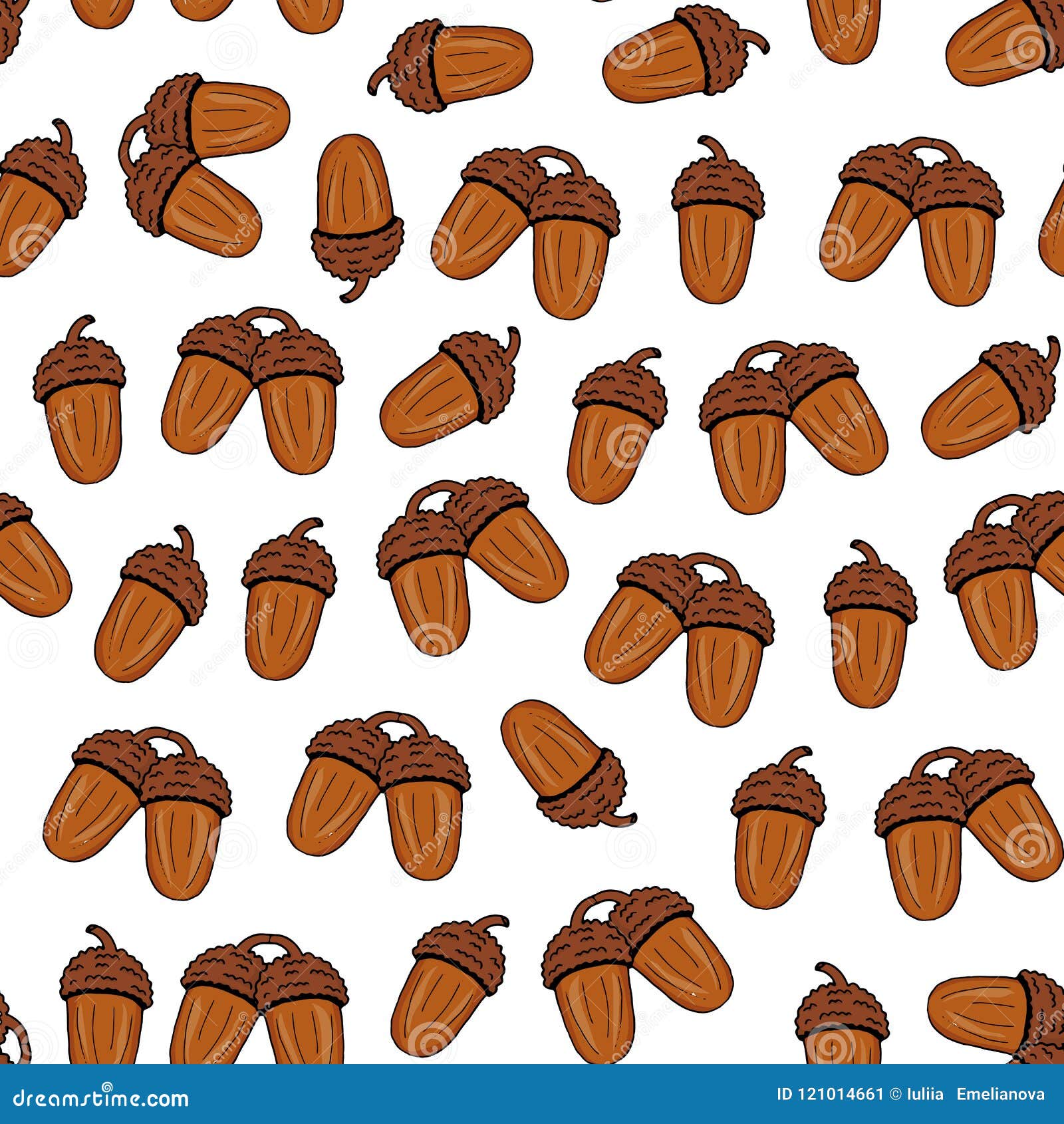 Seamless Pattern from Brown Acorn on a White Background. Hand Drawing ...