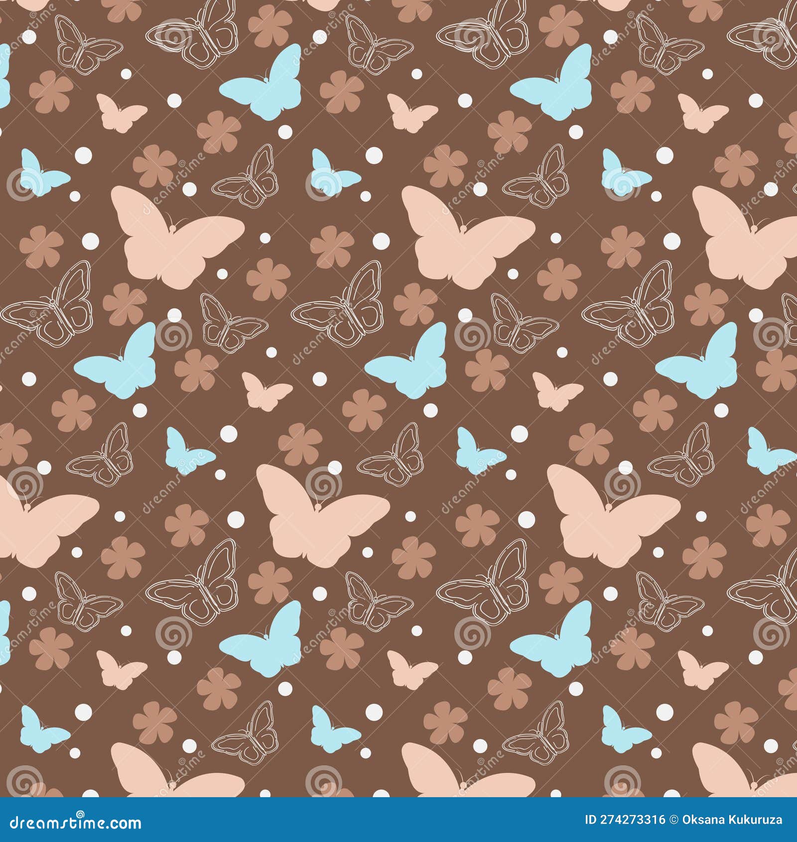 Seamless Pattern of a Brown and Blue Butterfly with a Brown Flower on ...