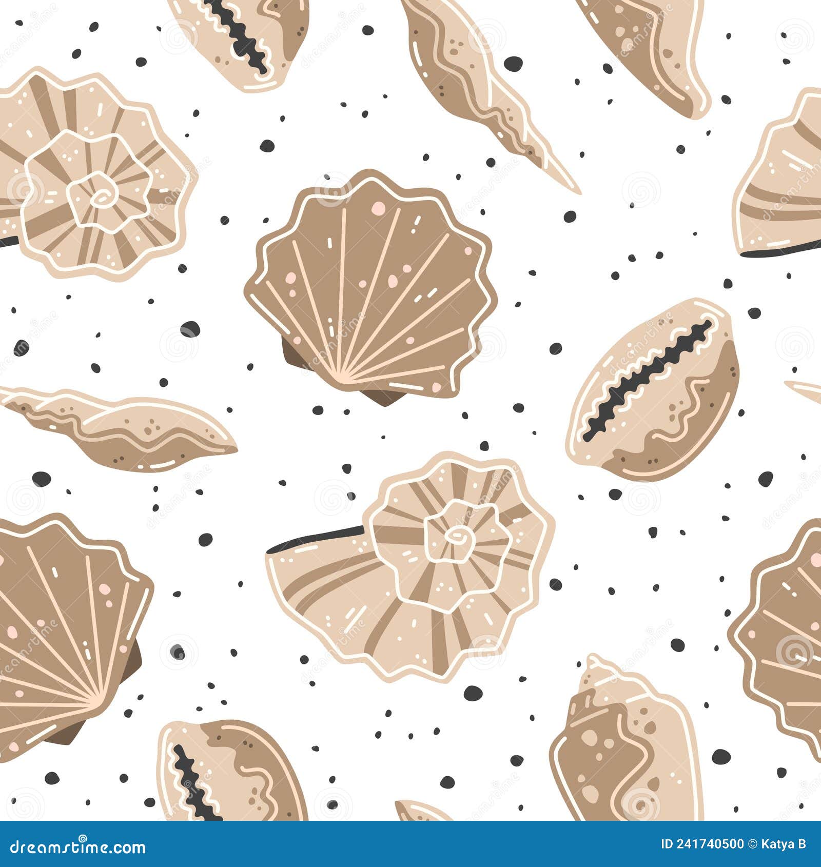 Seamless Pattern with Brown Seashells. Vector Flat Illustration Stock ...