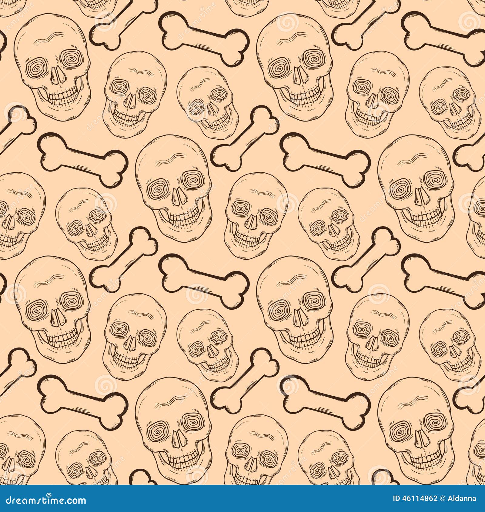 Seamless Pattern with Brown Skulls and Bones Stock Vector ...