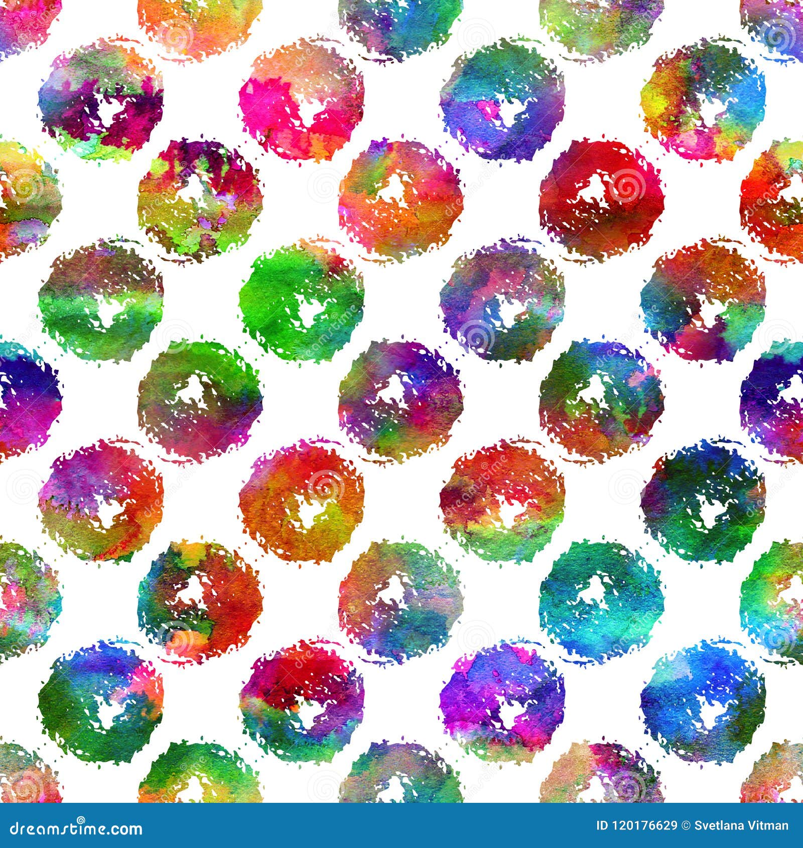 Seamless Pattern with Brush Circle and Round. Rainbow Color on White ...