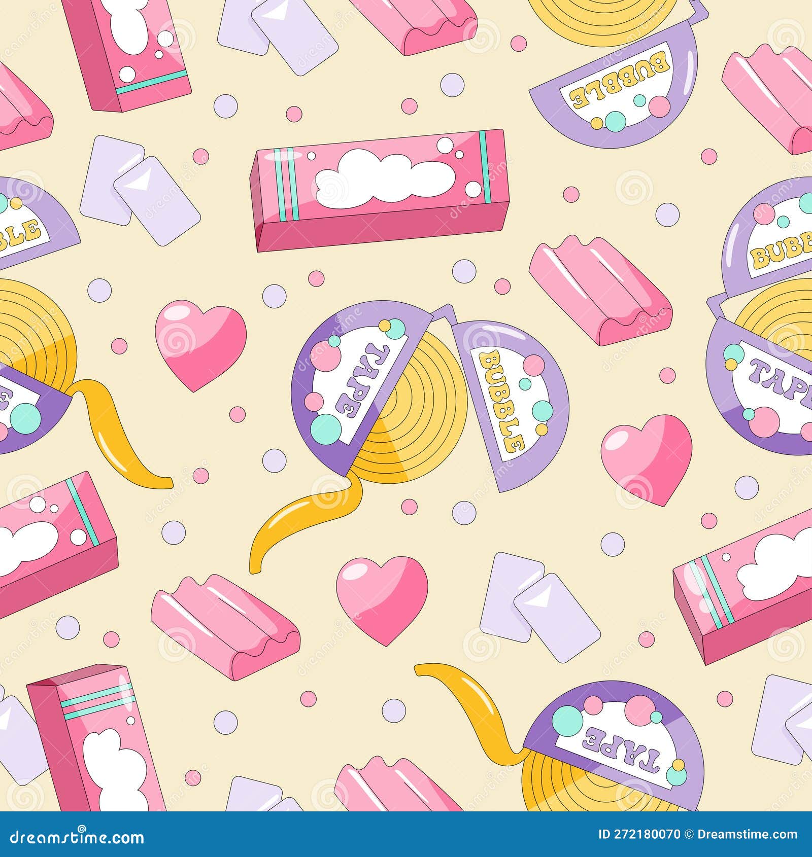 Seamless Pattern with Bubble Gum Beige Background. Stock Vector ...
