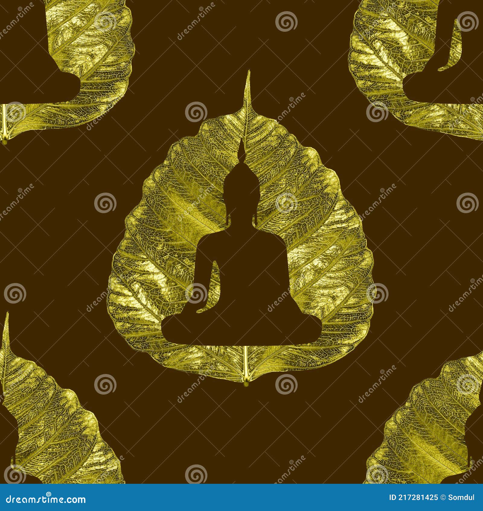 Seamless Pattern Buddha Statue Shape Of Sitting On A Gold Leaf Or Pho ...