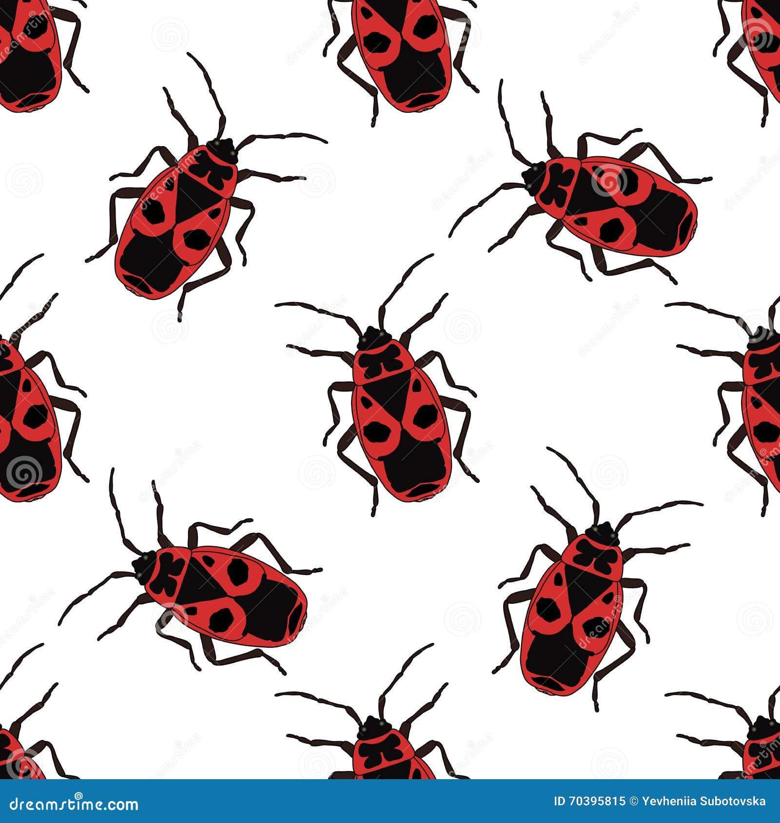Seamless Pattern with Bug-soldier or Firebug . Hand-drawn Bug-soldier ...