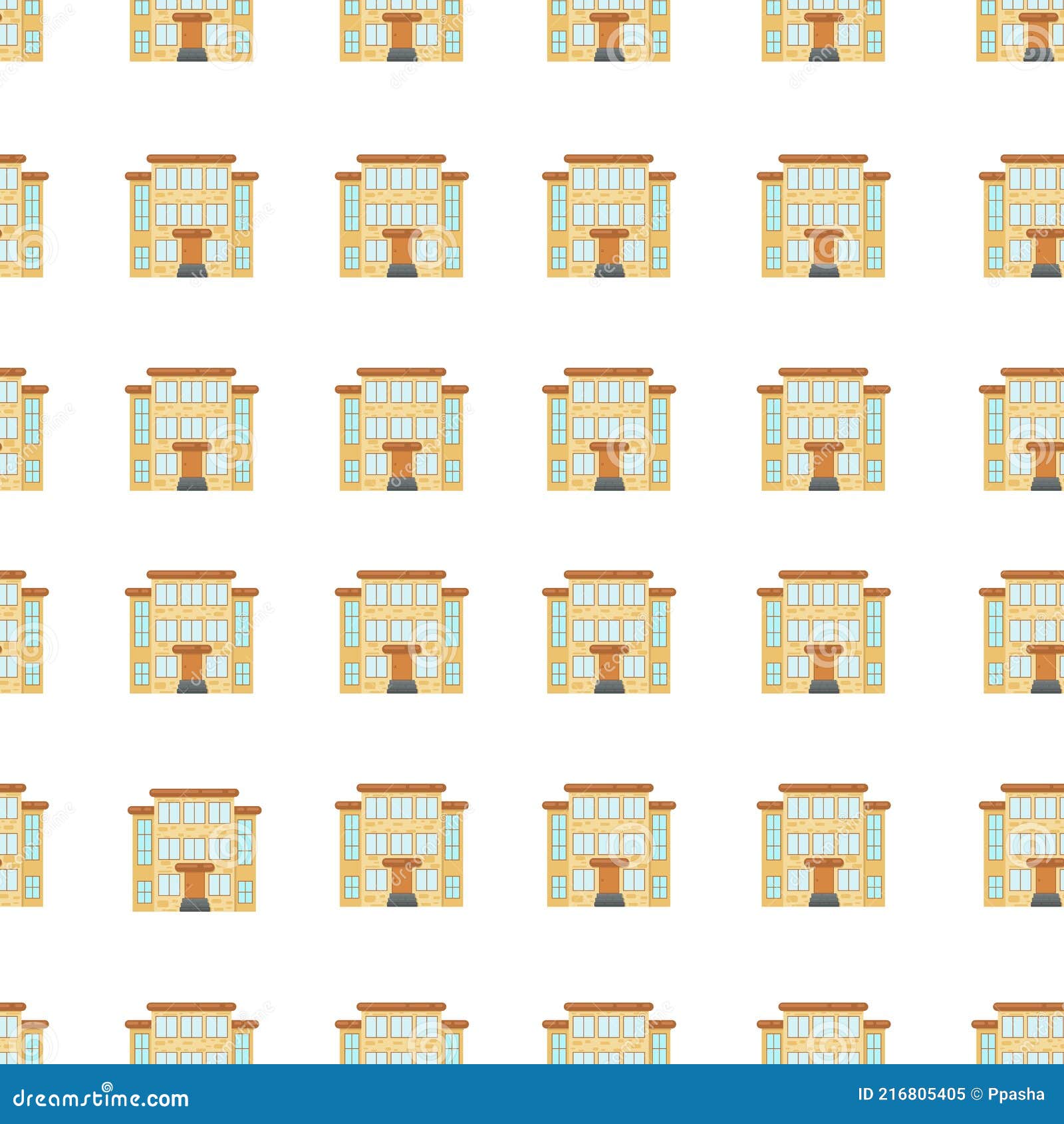 A Seamless Pattern of Buildings. Identical Repeating Houses. Vector ...