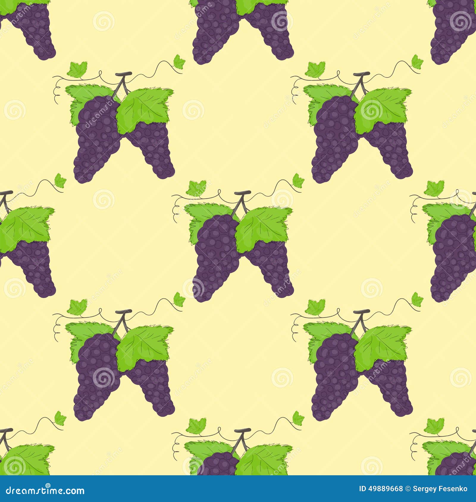 Seamless Pattern Bunches of Grapes and Green Leaves. Stock Vector ...