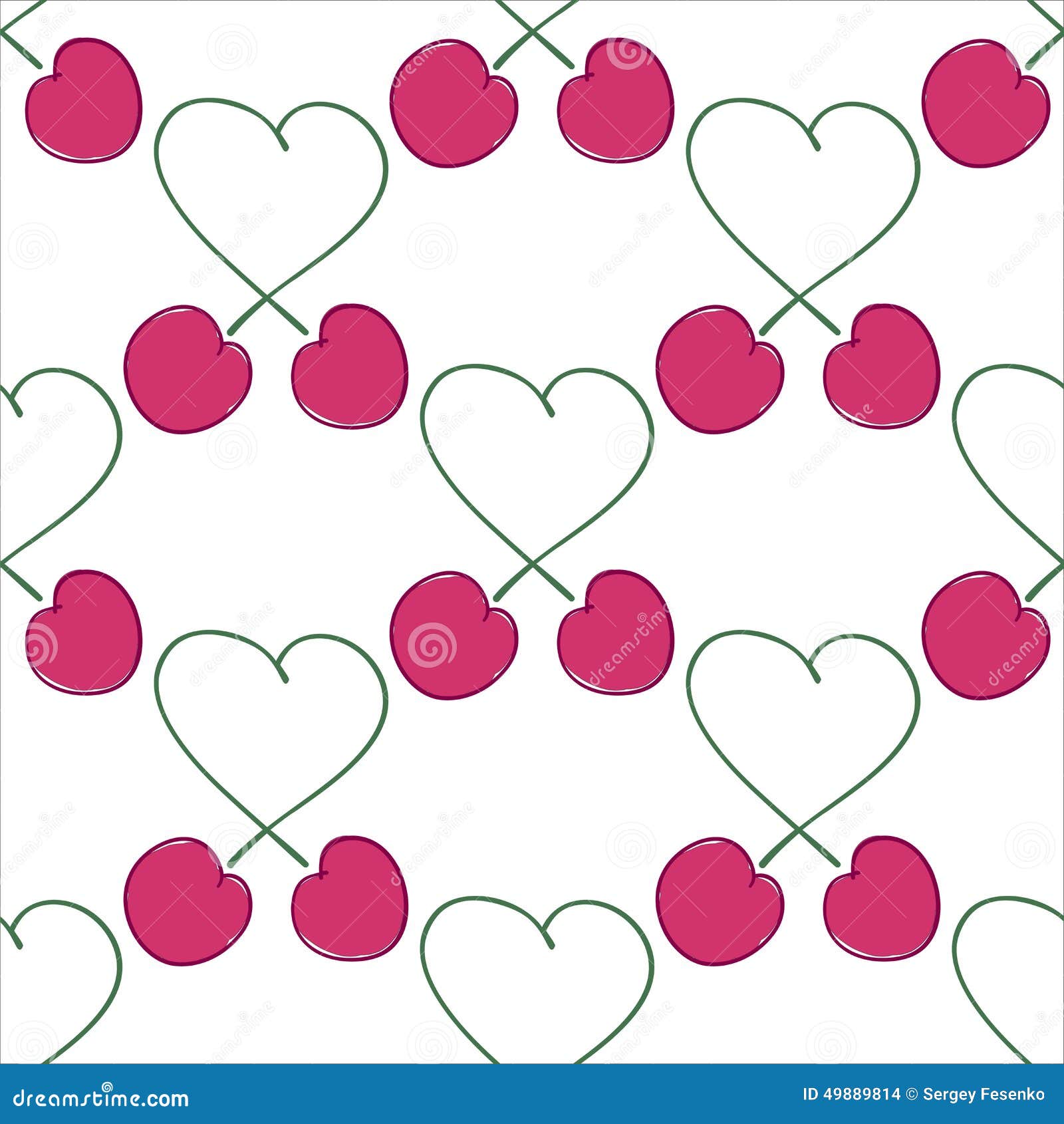 Seamless Pattern Bunches Love Cherry. Stock Vector - Illustration of ...
