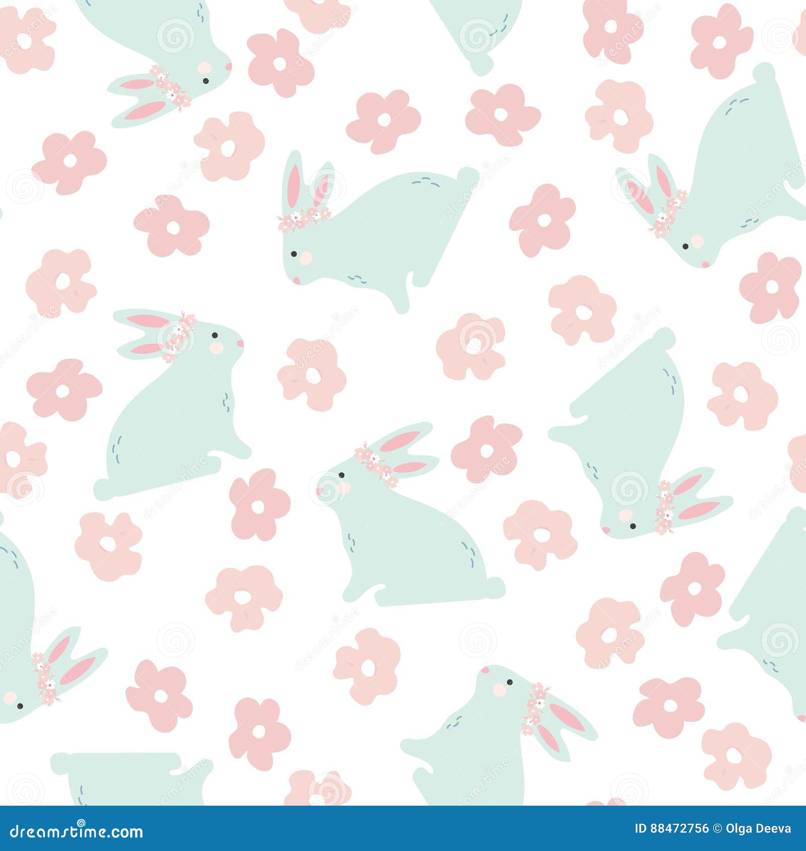 Seamless Pattern with Bunny and Flowers Stock Vector - Illustration of ...