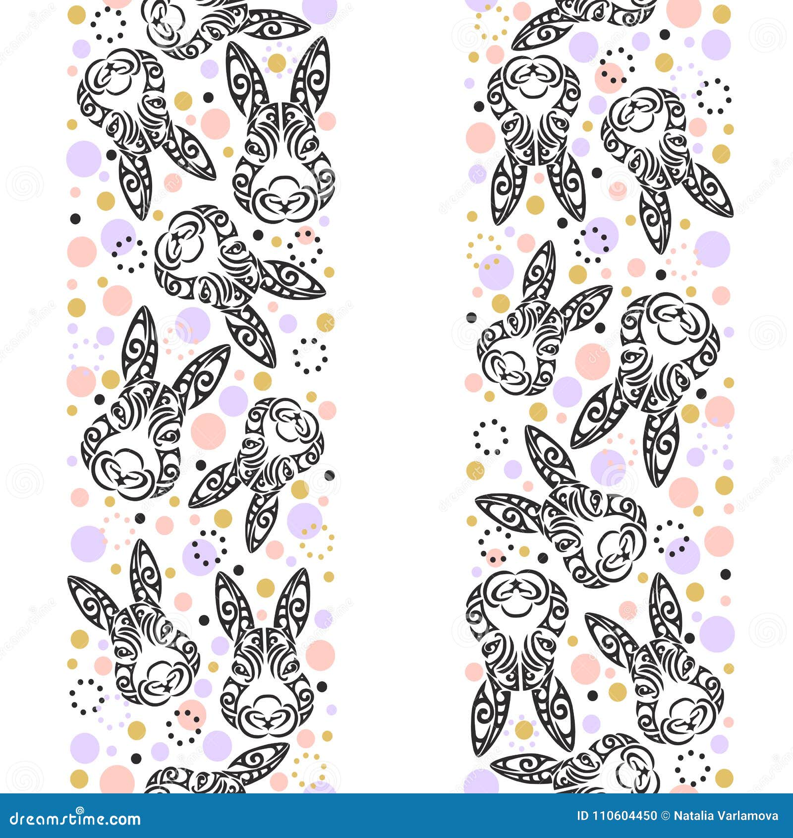Seamless Pattern with Bunny Head and Confetti. Stock Illustration ...