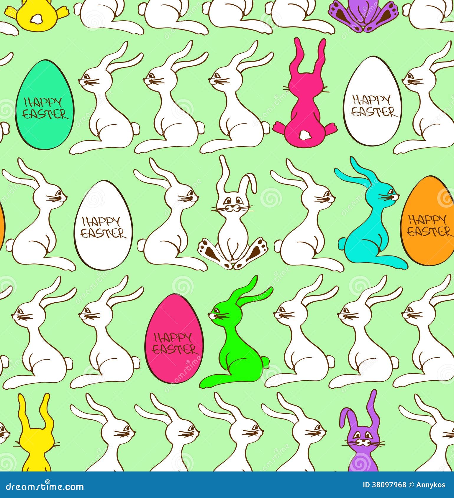 Seamless Pattern of Bunny Rabbits and Easter Eggs Stock Vector ...