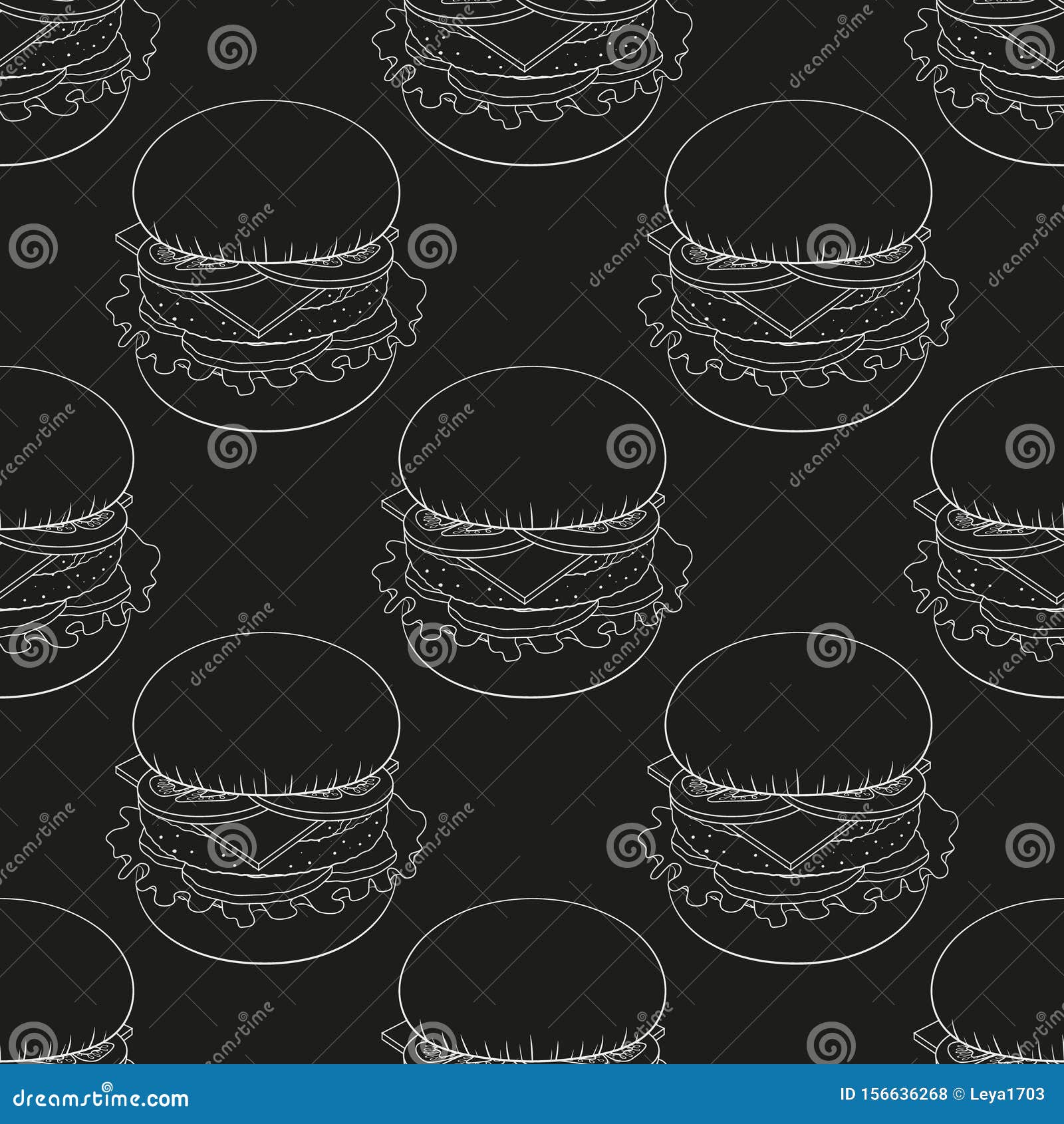 Seamless Pattern Burgers on Black Background. Stock Vector ...
