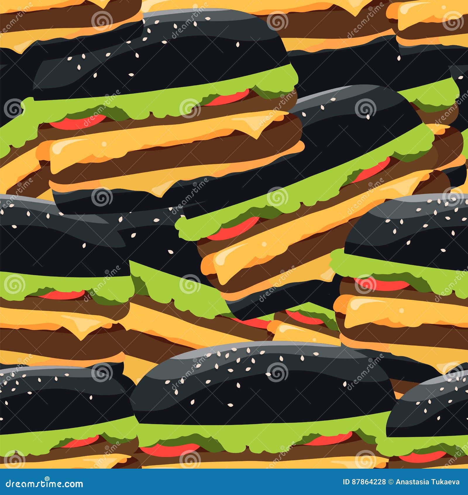 Seamless Pattern of the Burgers. Vector Illustration of Fast Foo Stock ...