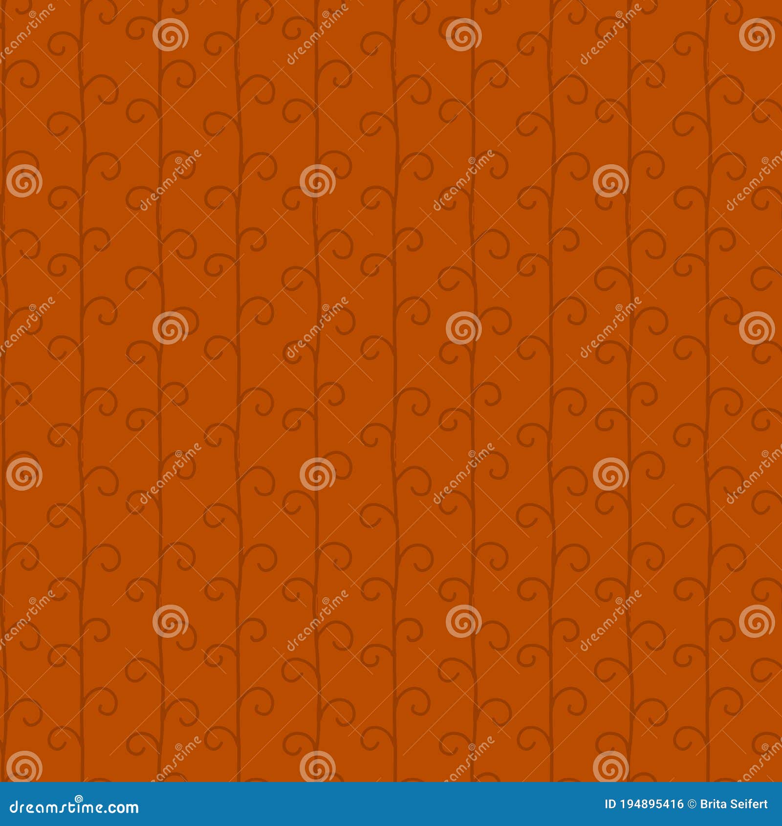 Seamless Pattern on Burnt Orange Background with Ornaments for Fabric ...