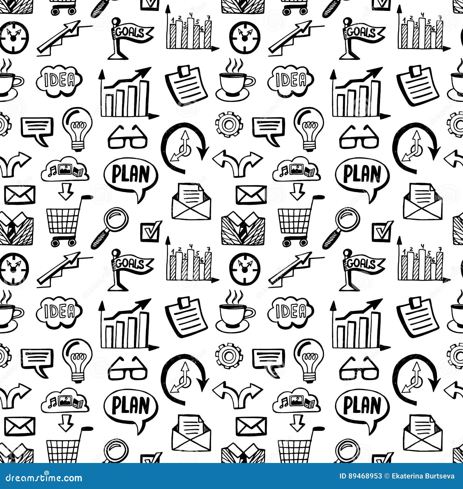 Seamless Pattern with Business Doodles Icons Set Stock Vector ...