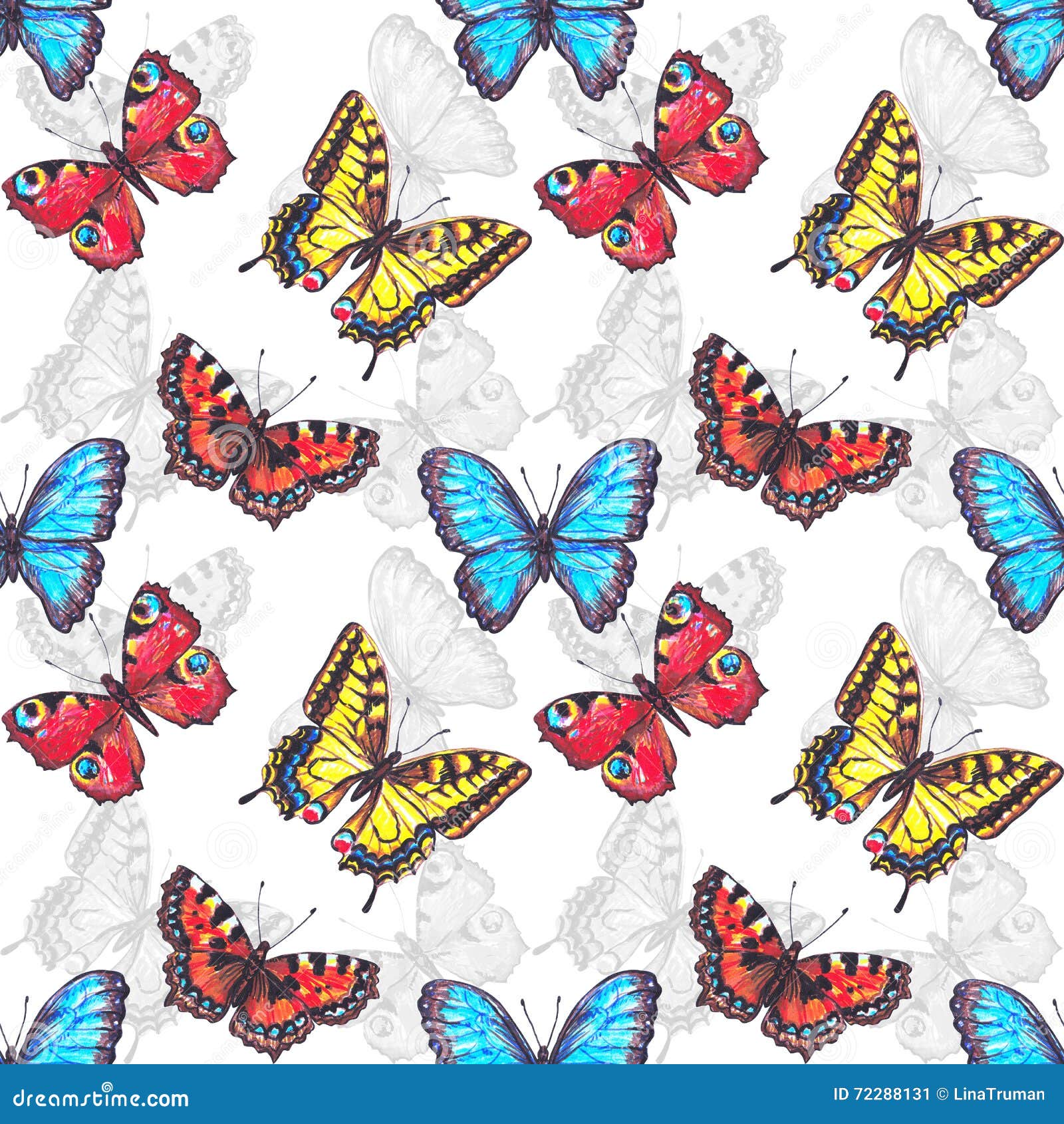 Seamless Pattern of Butterflies. Stock Illustration - Illustration of ...