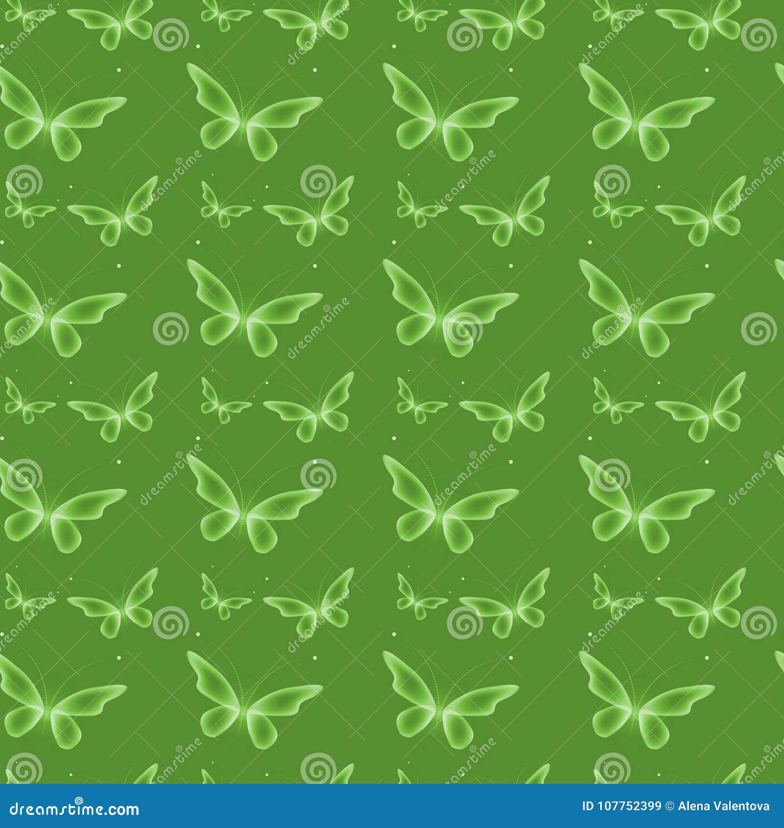 Seamless Pattern with Butterflies. Green Background. Stock Illustration ...