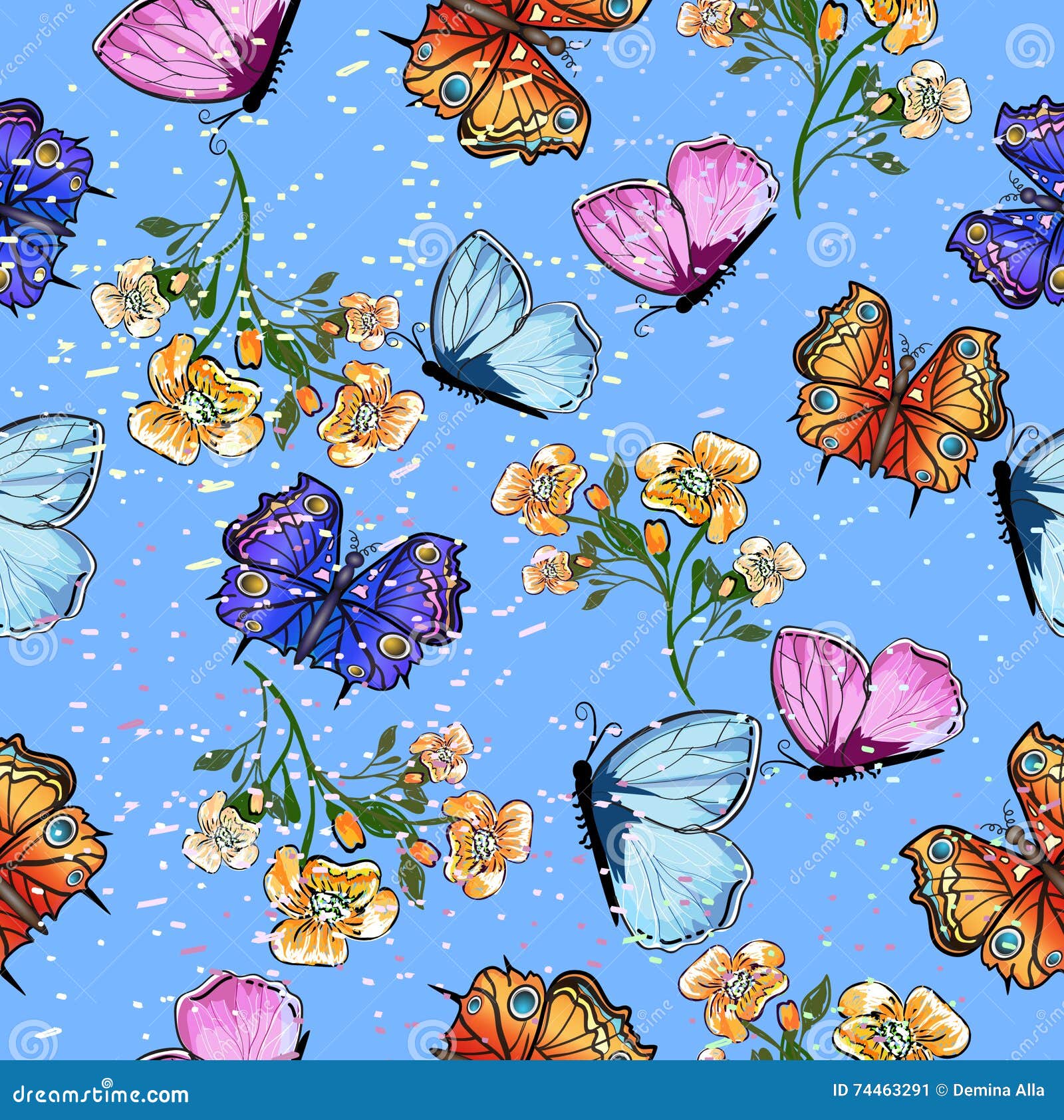 Seamless Pattern with Butterfly and Flowers Stock Illustration ...