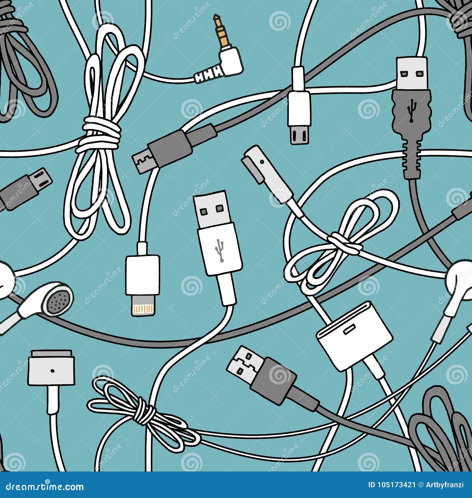 Seamless Pattern with Cables and Chargers Stock Vector - Illustration ...