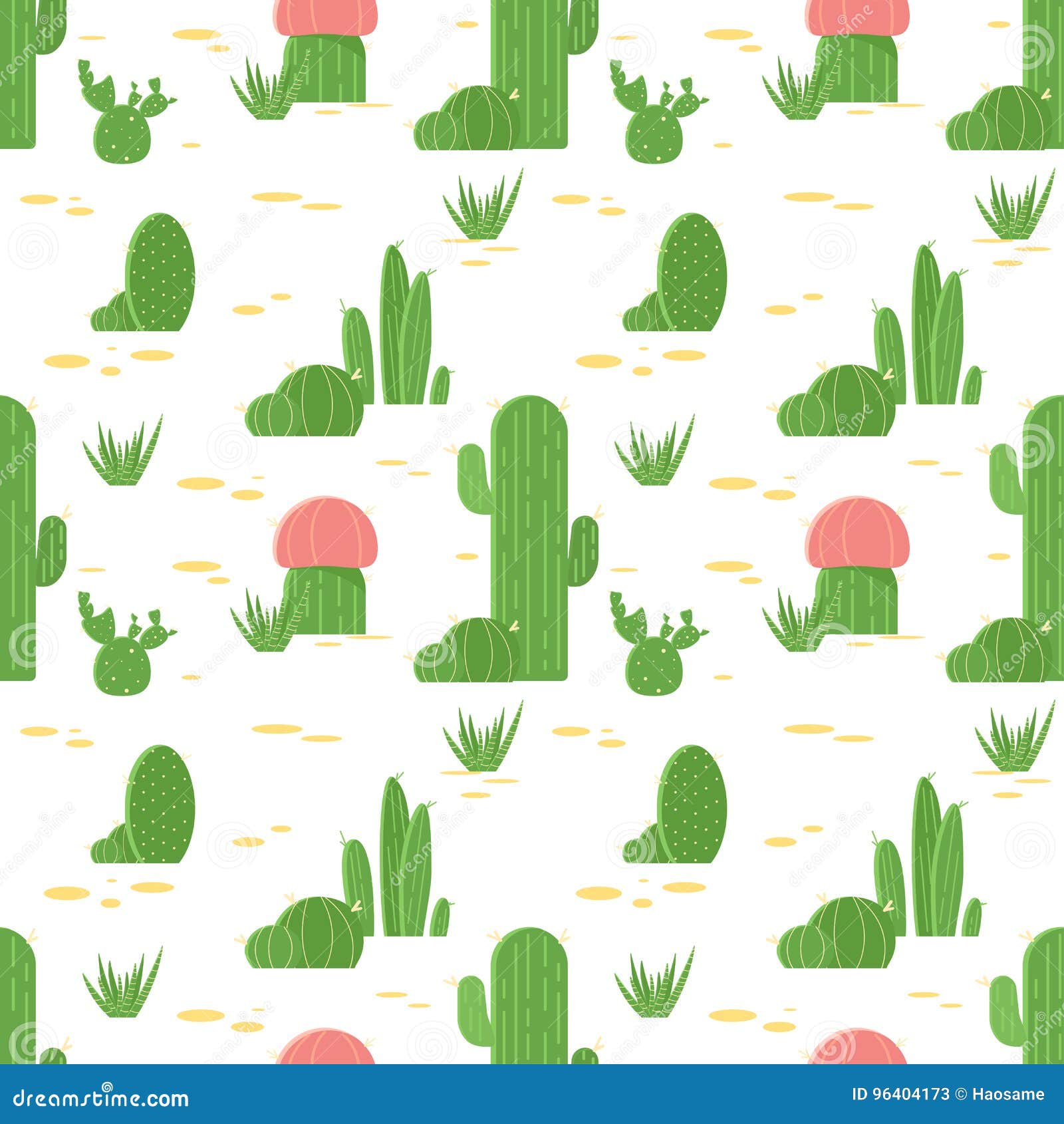 Seamless Pattern of Cacti and Succulents. Flat Design Cactus Isolated ...