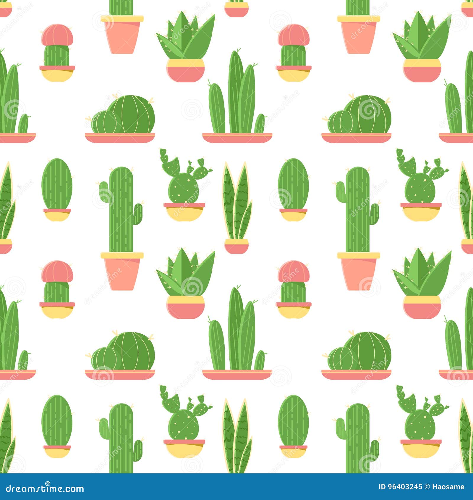 Seamless Pattern of Cacti and Succulents in Pots. Flat Design Cactus ...