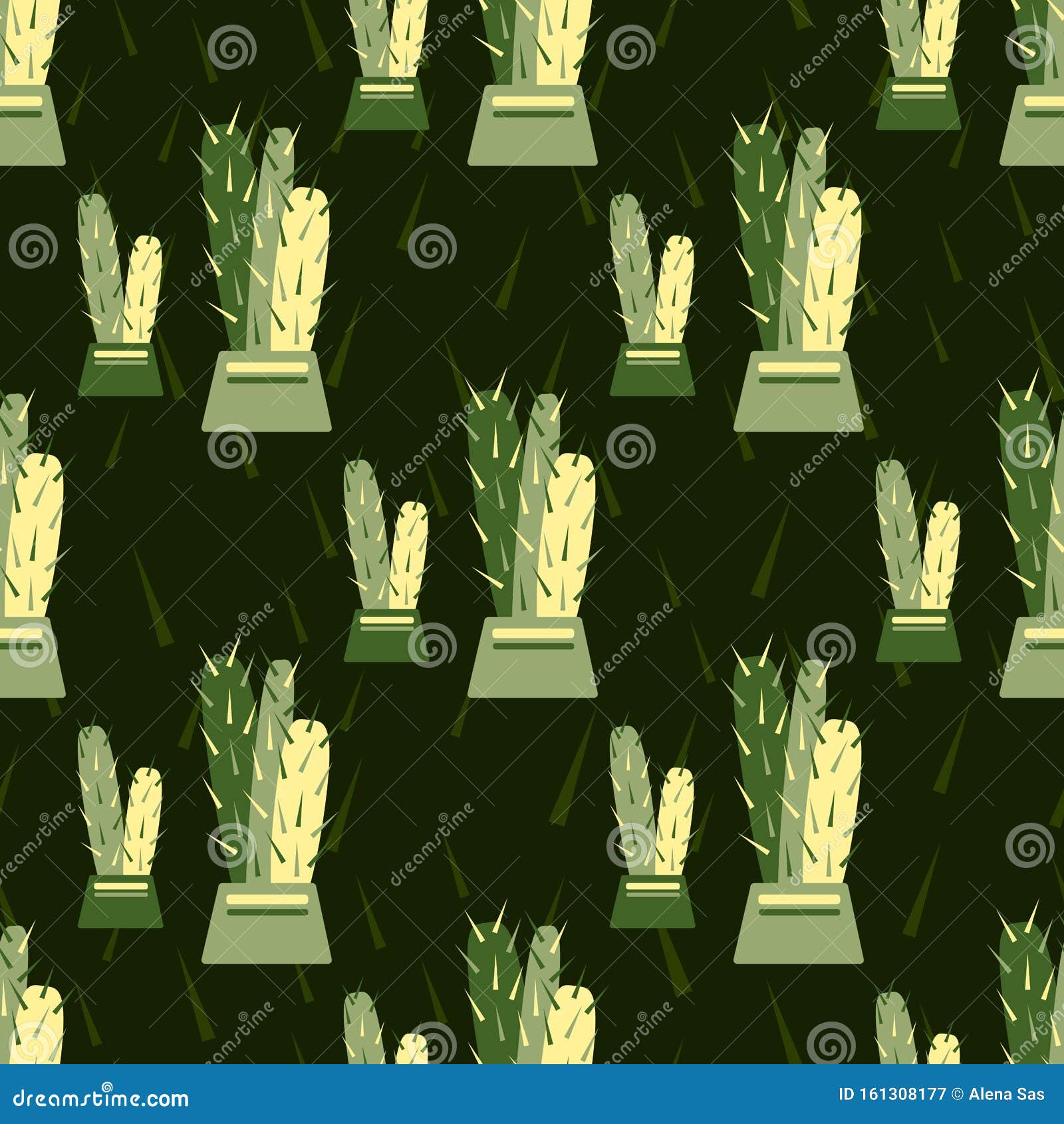 Seamless Pattern with Cactus on Dark Green Background Stock Vector ...