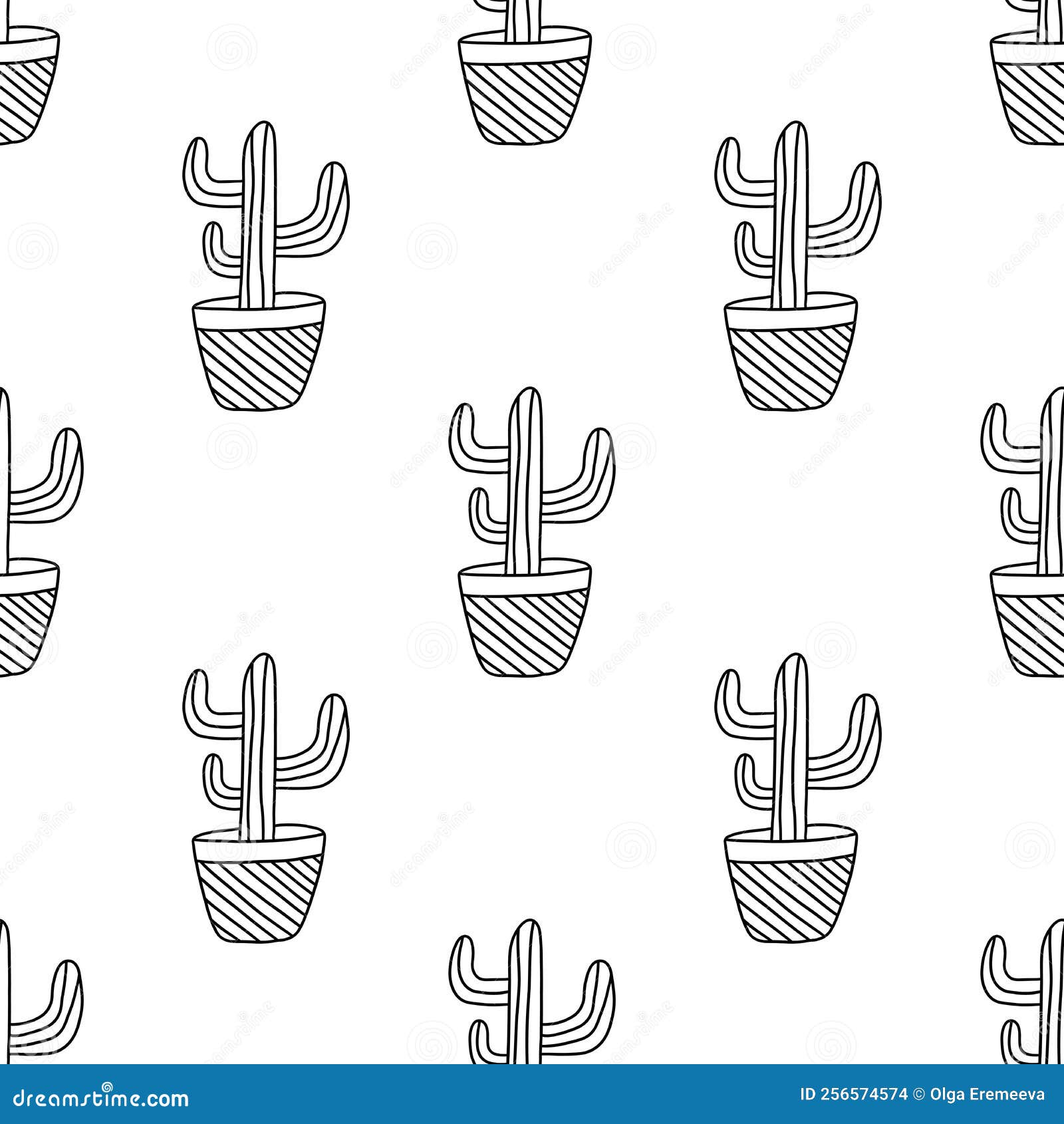 Seamless Pattern with Cactus in a Pot. Vector Stock Vector ...