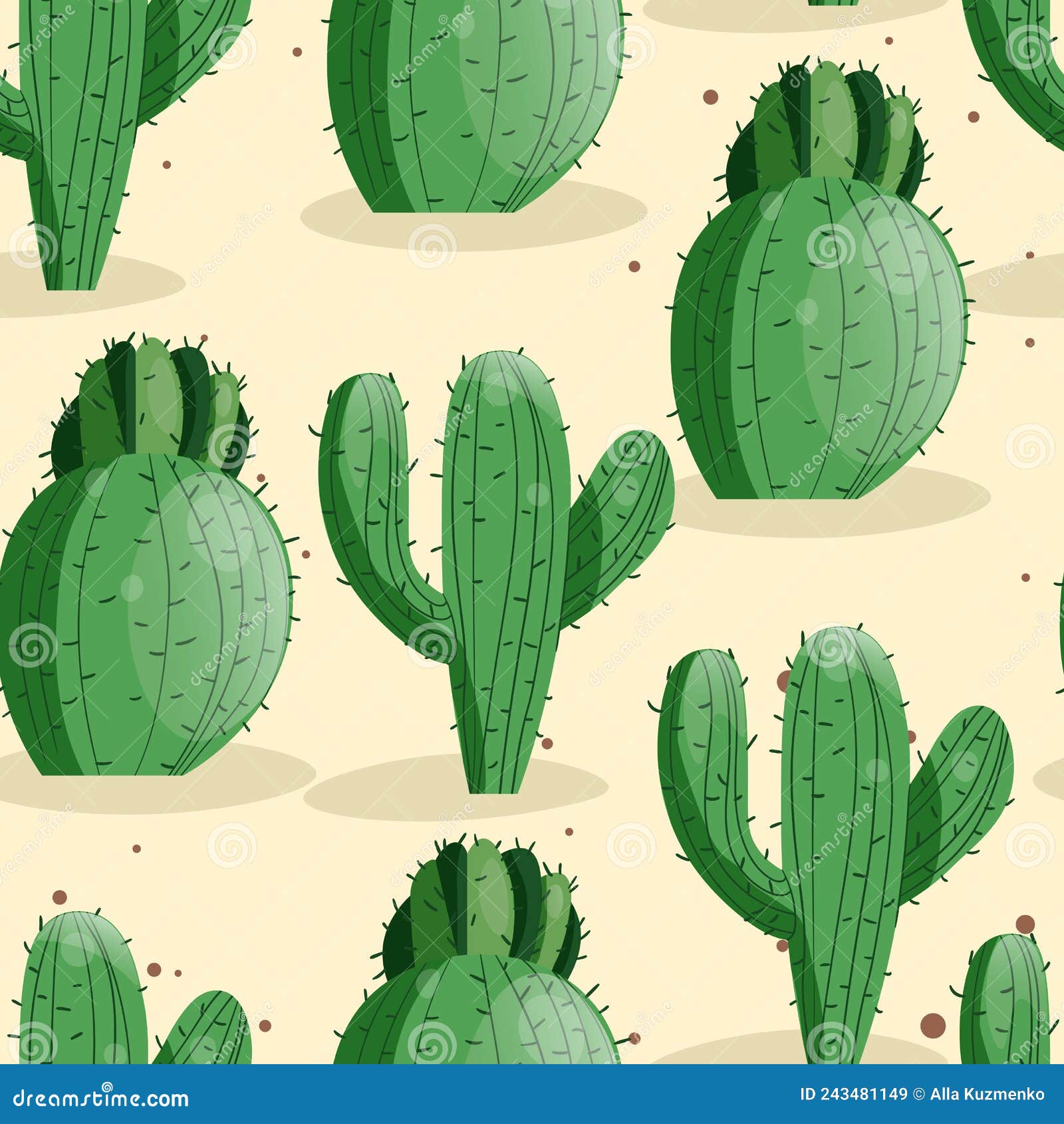 Seamless Pattern with Cactus with Thorns, Succulent on Color Background ...