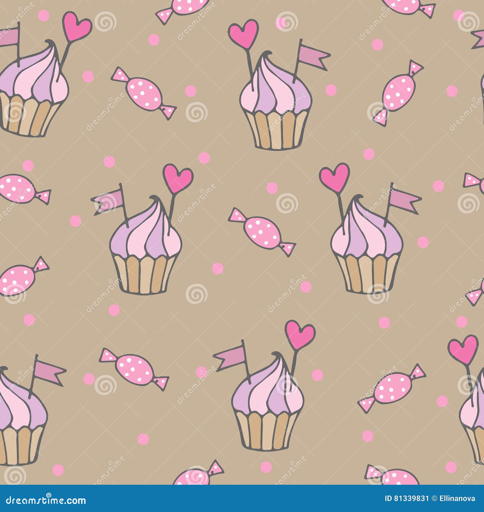 Seamless Pattern with Cake and Candy on the Beige Stock Vector ...