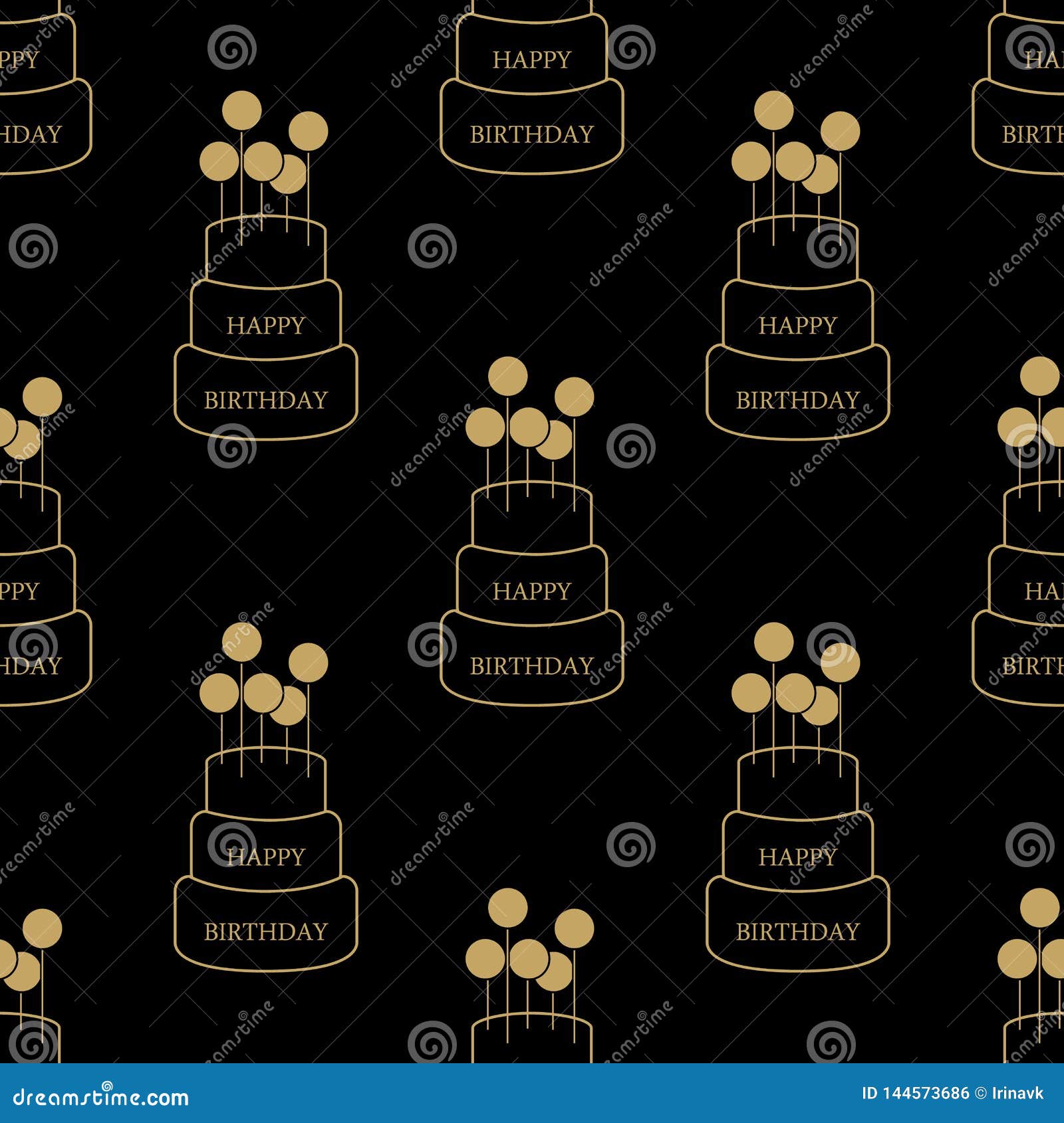 Seamless Pattern with Cake for Happy Birthday. Vector, Black Stock ...