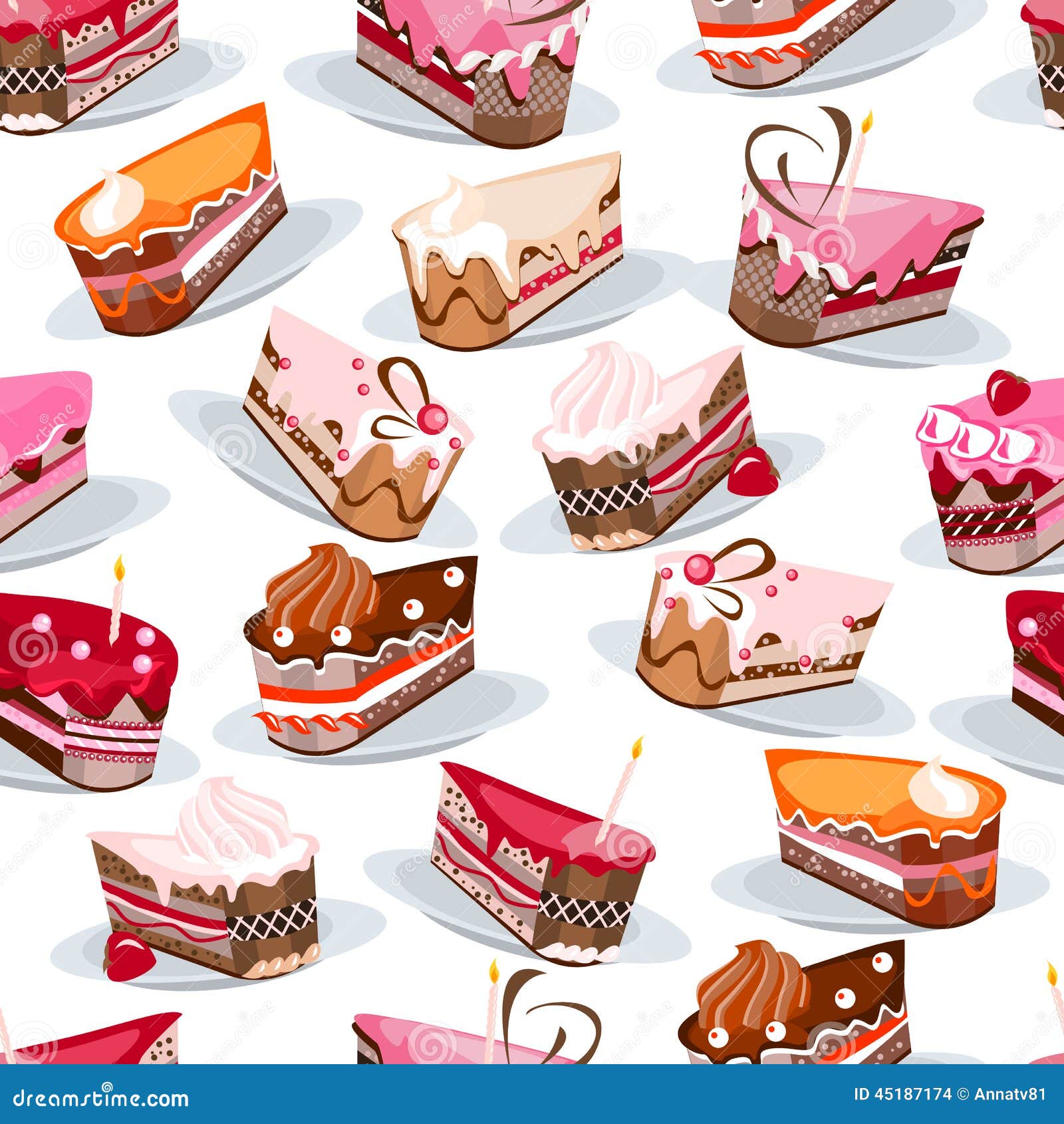 Seamless Pattern with Cake Slices Stock Vector - Illustration of ...