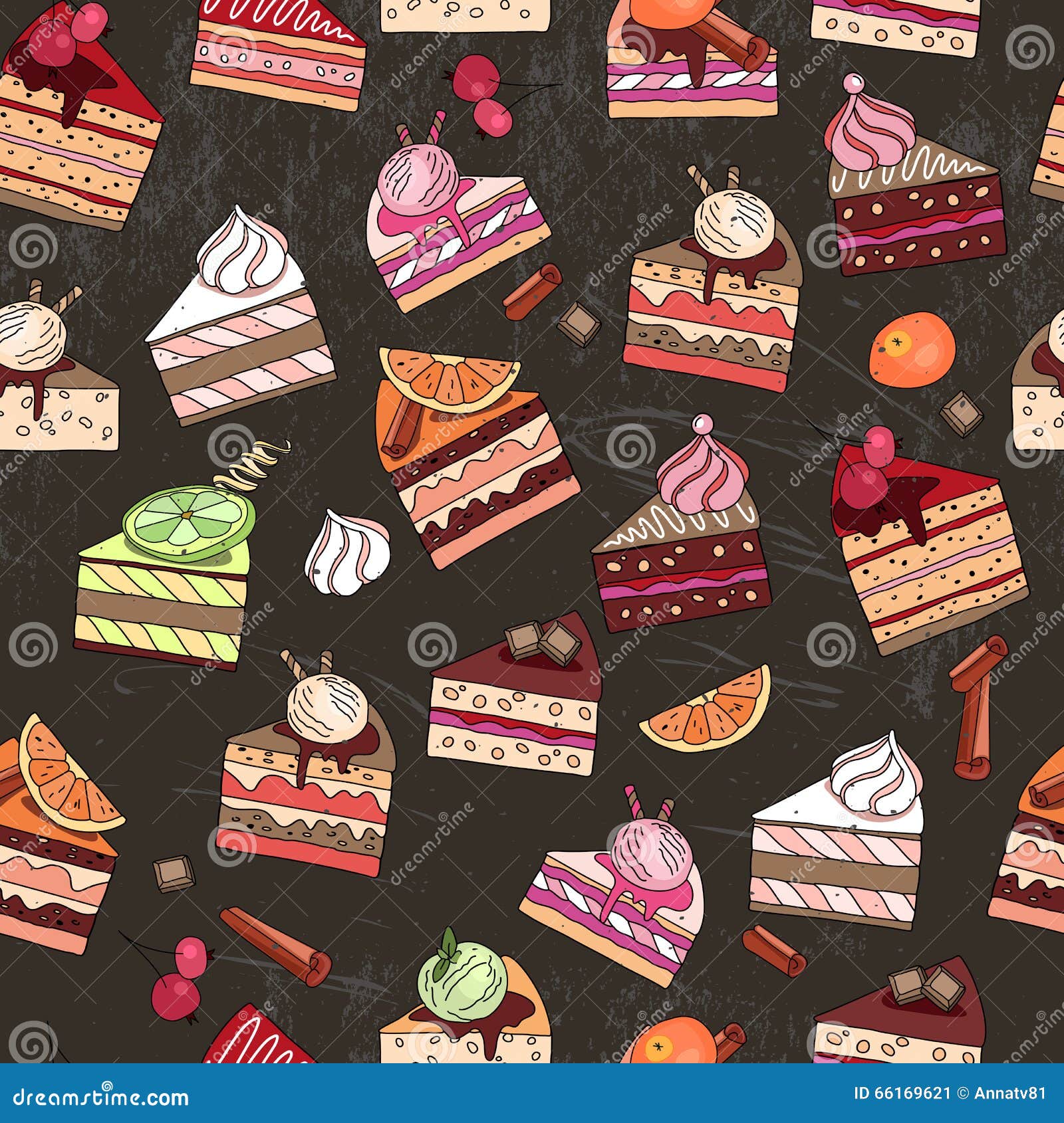 Seamless Pattern with Cake Slices. Stock Illustration - Illustration of ...