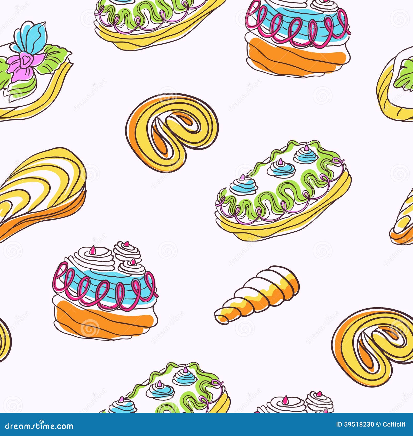Seamless Pattern with Cakes Stock Vector - Illustration of seamless ...